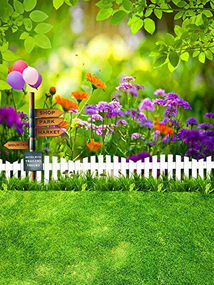GreenDecor White Wood Fence Flowers Garden Backdrop for Photography ...