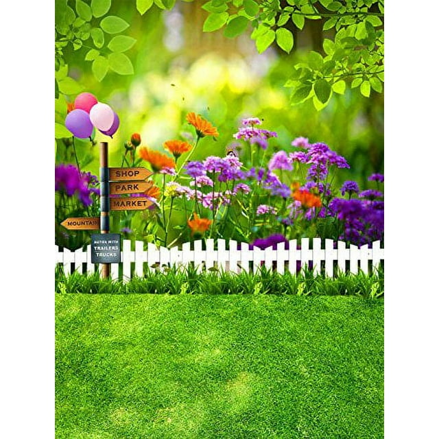 GreenDecor White Wood Fence Flowers Garden Backdrop for Photography ...