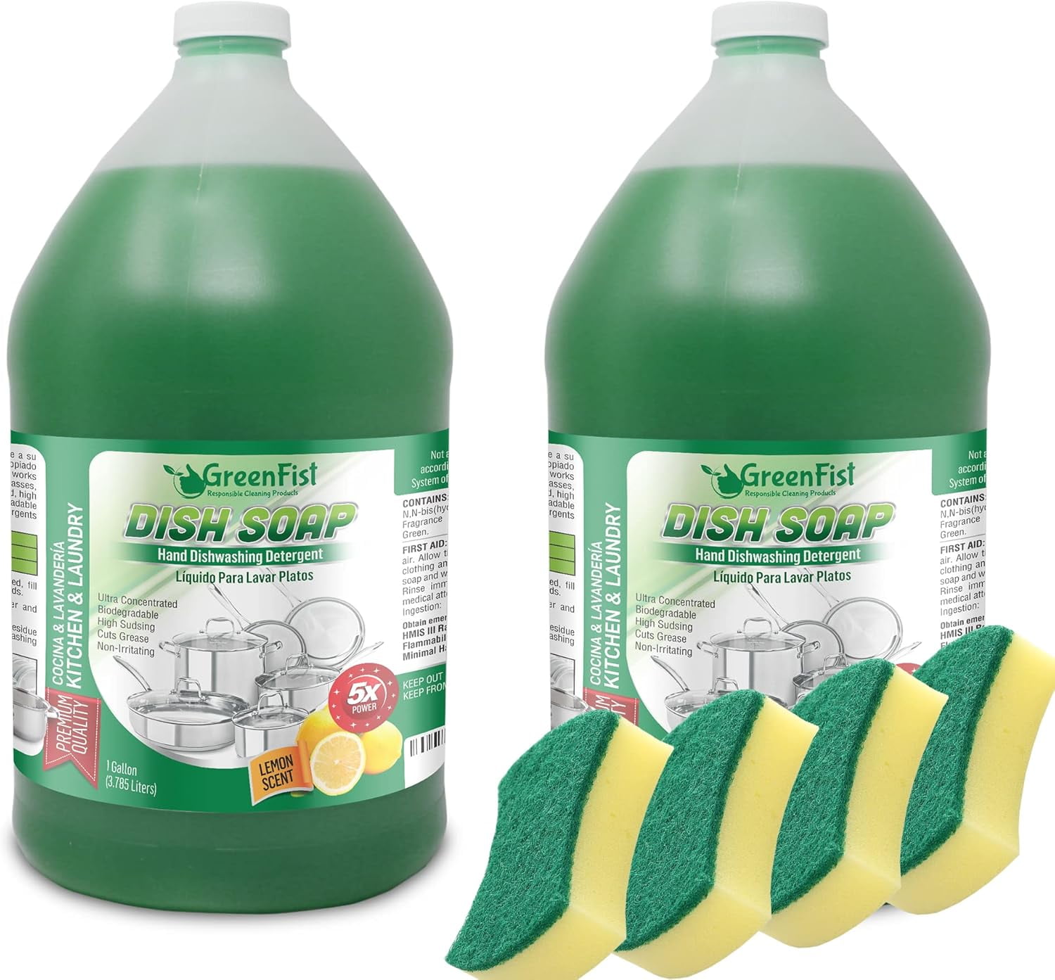 GreenFist Green Dish Soap [ Lemon Scent ] Manual Pot & Pan Professional ...