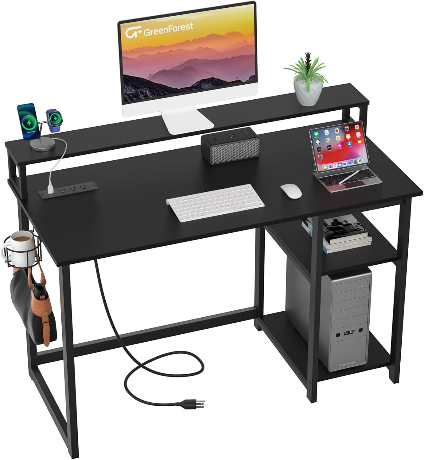 GreenForest 40 inch Computer Desk with Power Outlets, Small Home Office ...