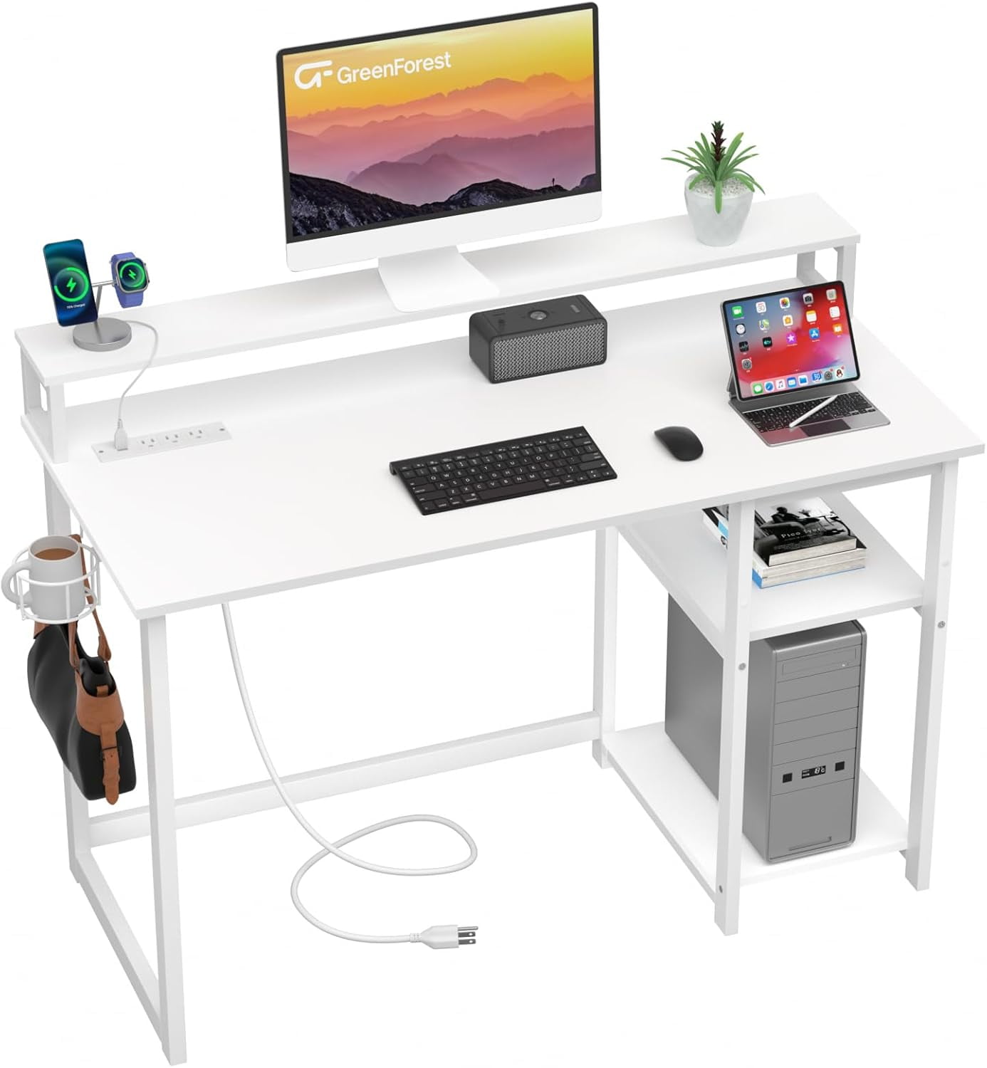 GreenForest 40 inch Computer Desk with Power Outlets, Small Home Office ...