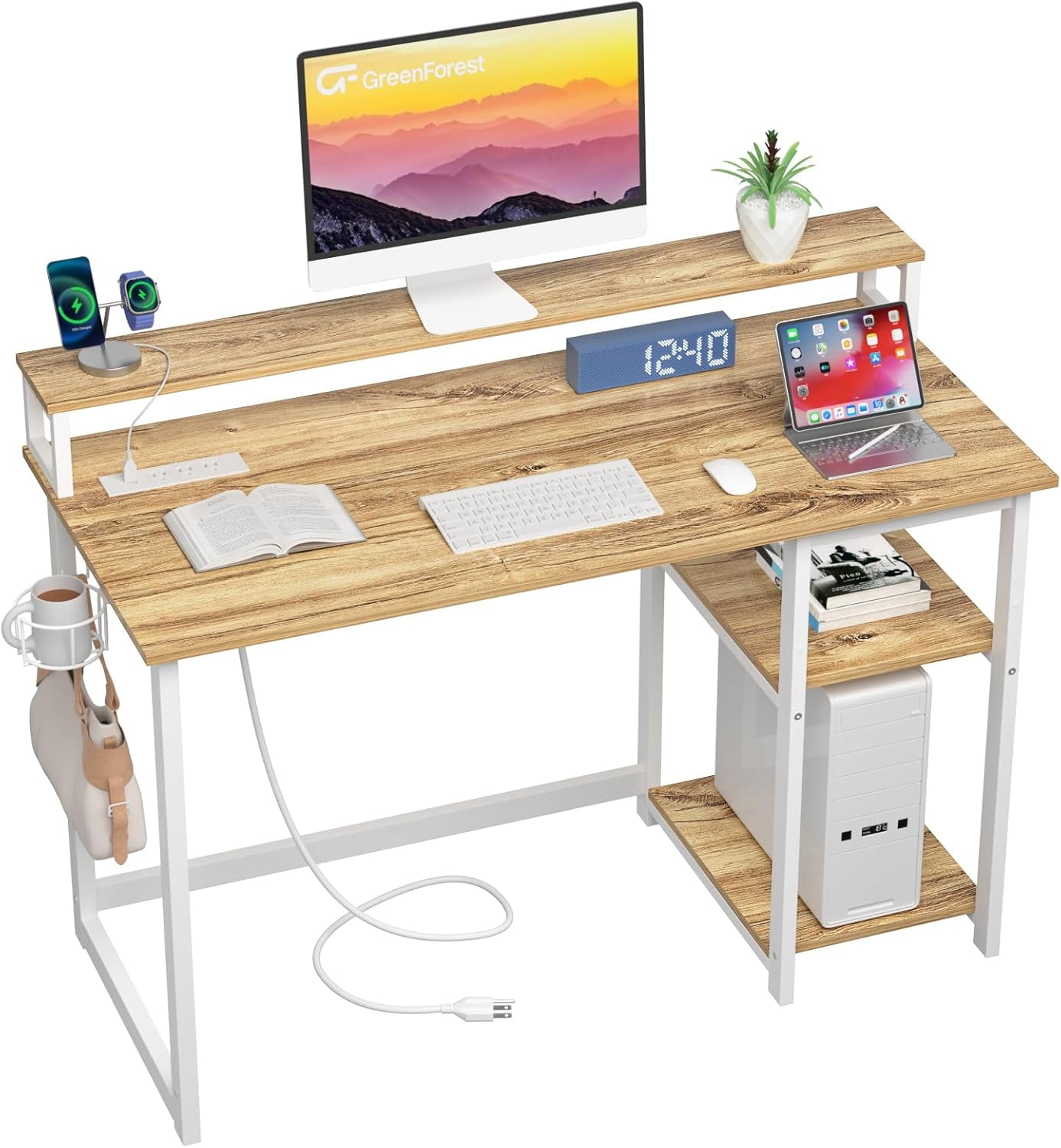 GreenForest 47 inch Computer Desk with Power Outlets, Small Home Office ...
