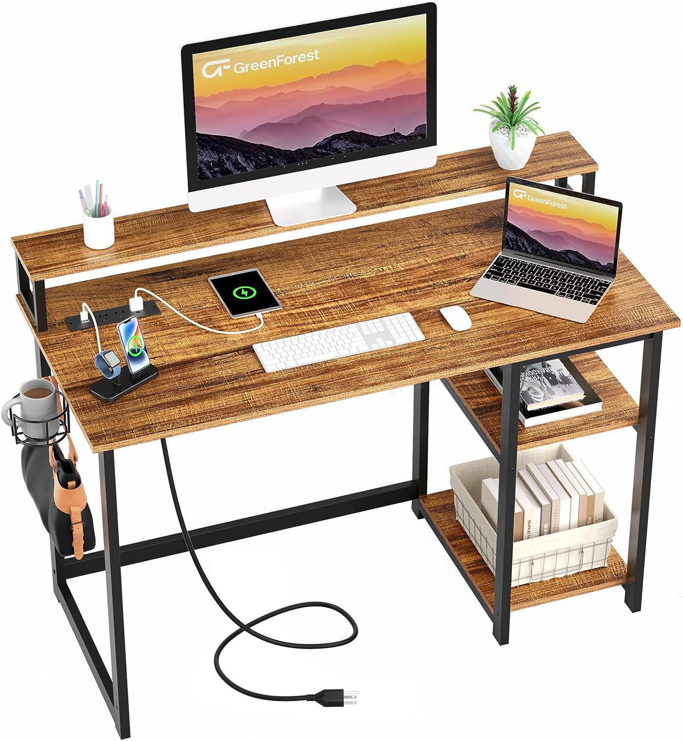 GreenForest 47 inch Computer Desk with Power Outlets, Small Home Office ...