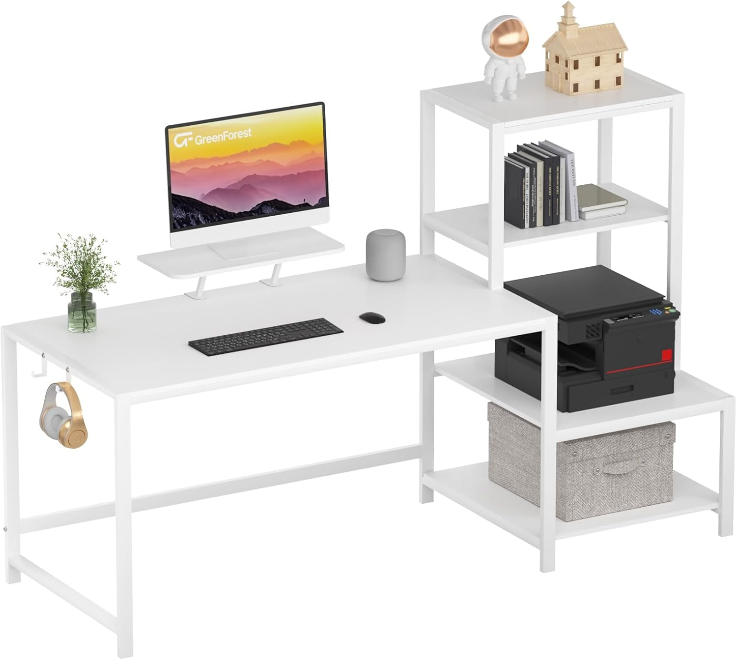 GreenForest Computer Desk 58 inch with Printer Shelf, Reversible Office ...