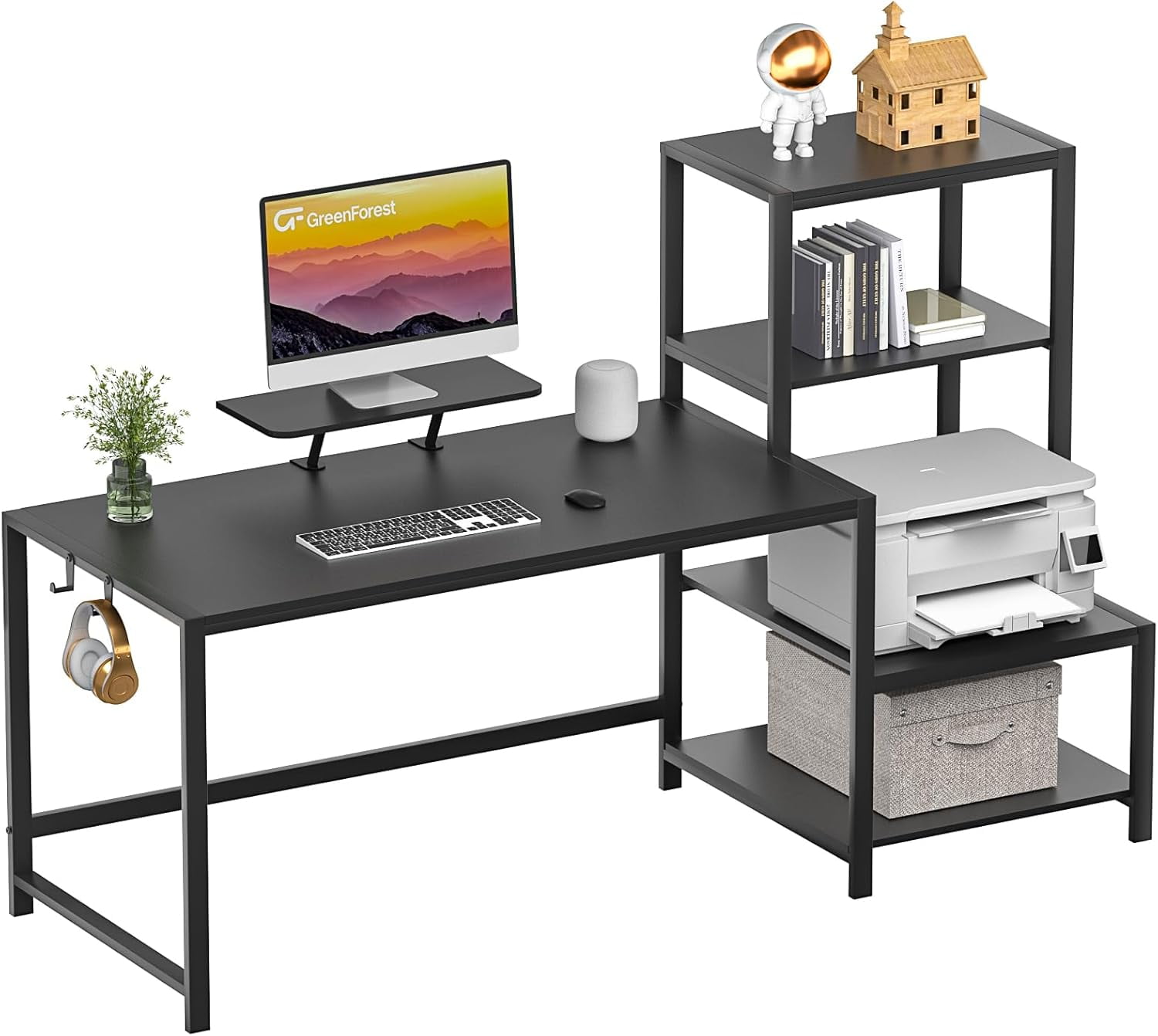 GreenForest Computer Desk 67 inch with Printer Shelf, Reversible Office ...
