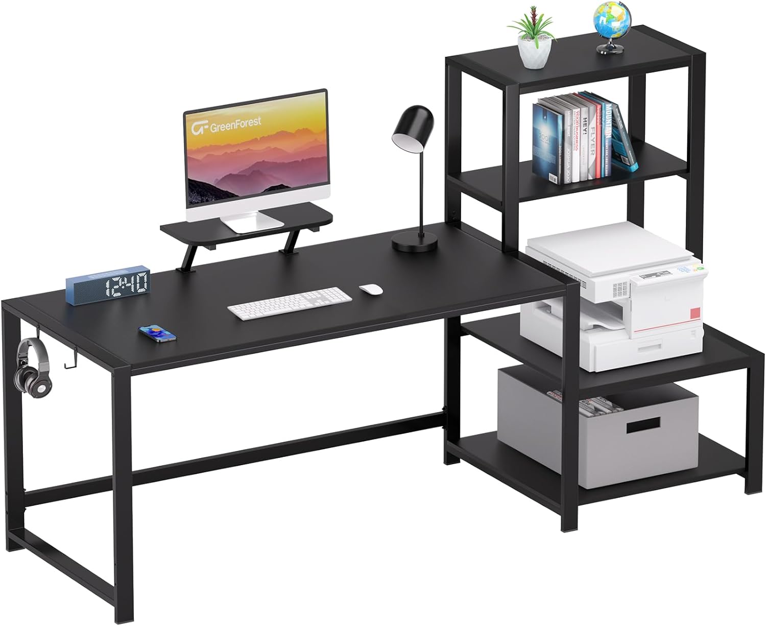 GreenForest Computer Desk 67 inch with Printer Shelf, Reversible Office ...