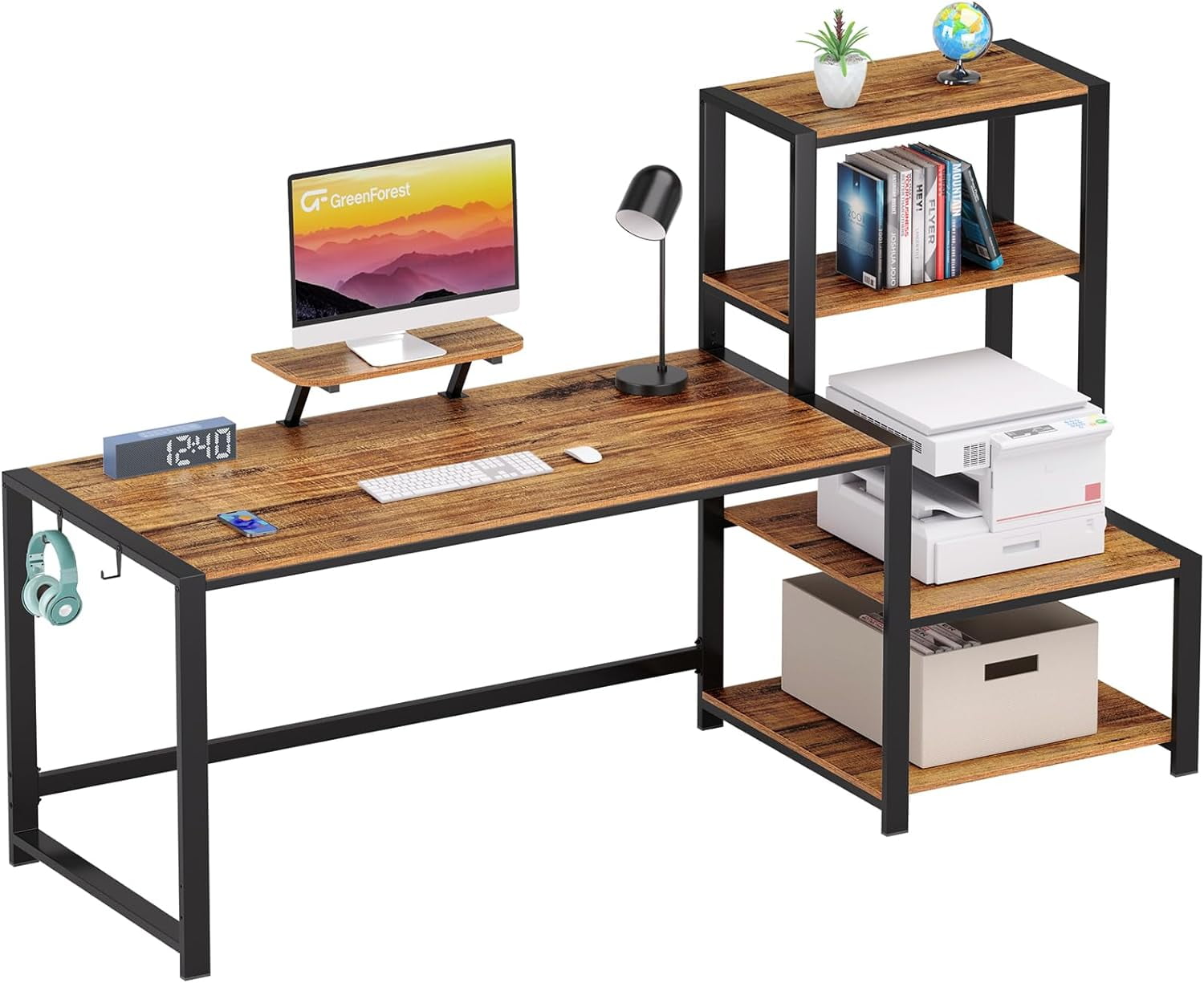 GreenForest Computer Desk 67 inch with Printer Shelf, Reversible Office ...