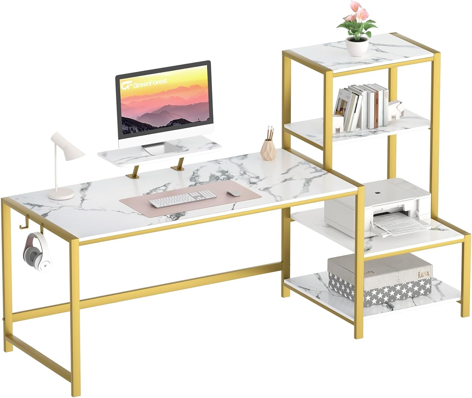 GreenForest Computer Desk 67 inch with Printer Shelf, Reversible Office ...