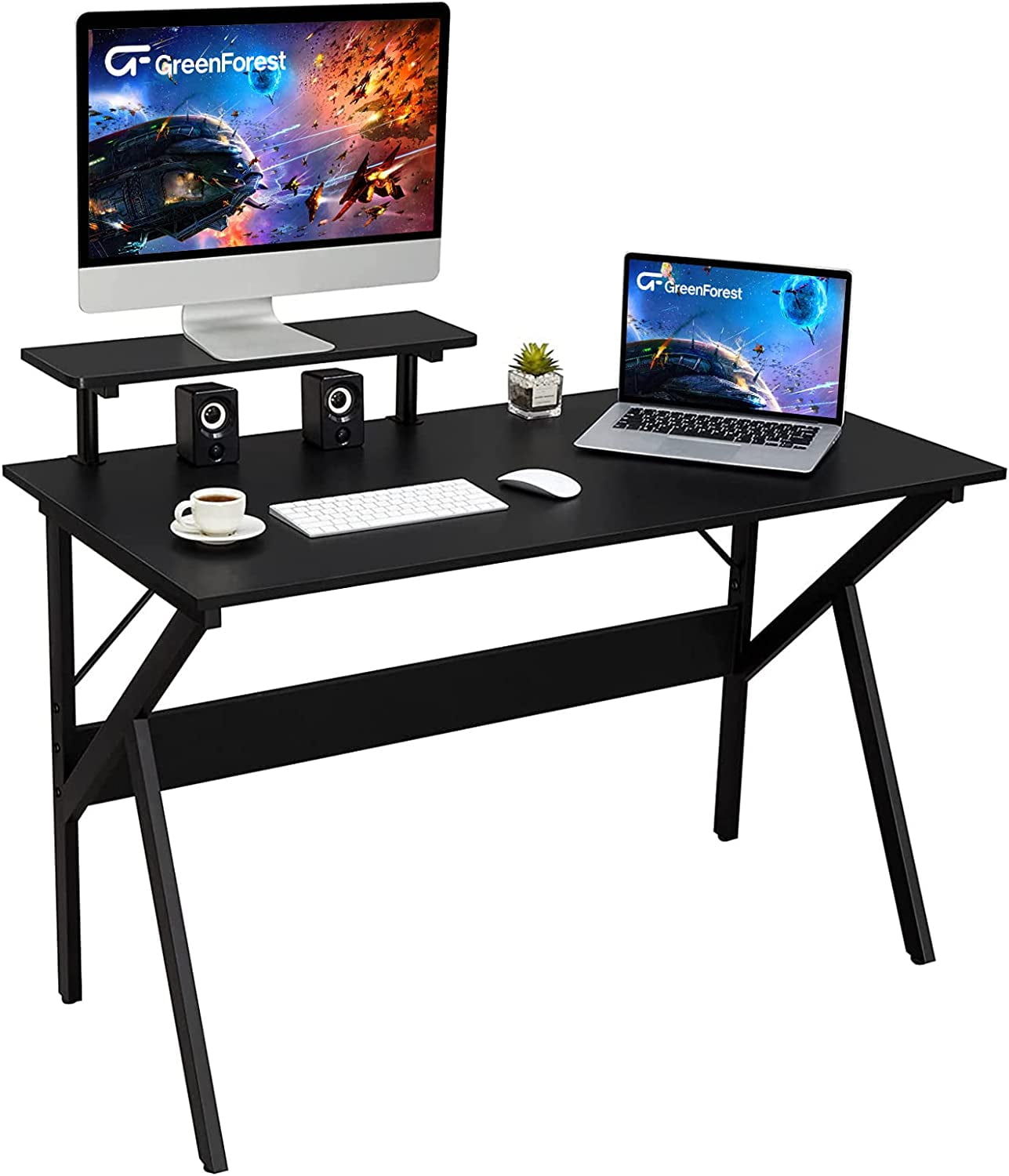 GreenForest Home Office Desk with Monitor Shelf Computer Gaming Desk 47 ...