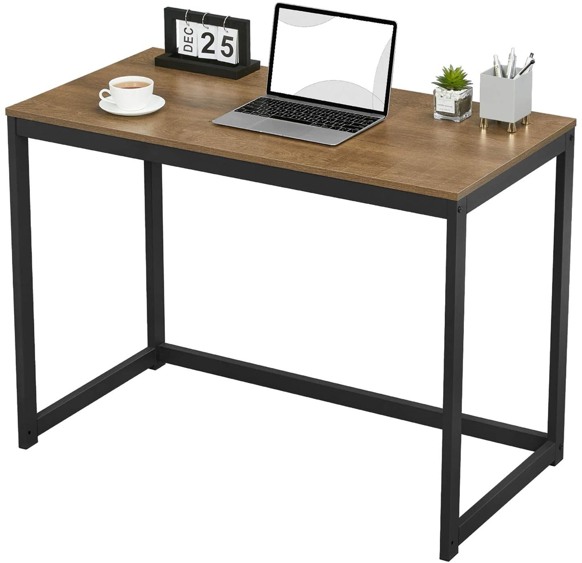 Green Forest Small Modern Computer Desk, Dark Brown, 39", Metal Legs ...
