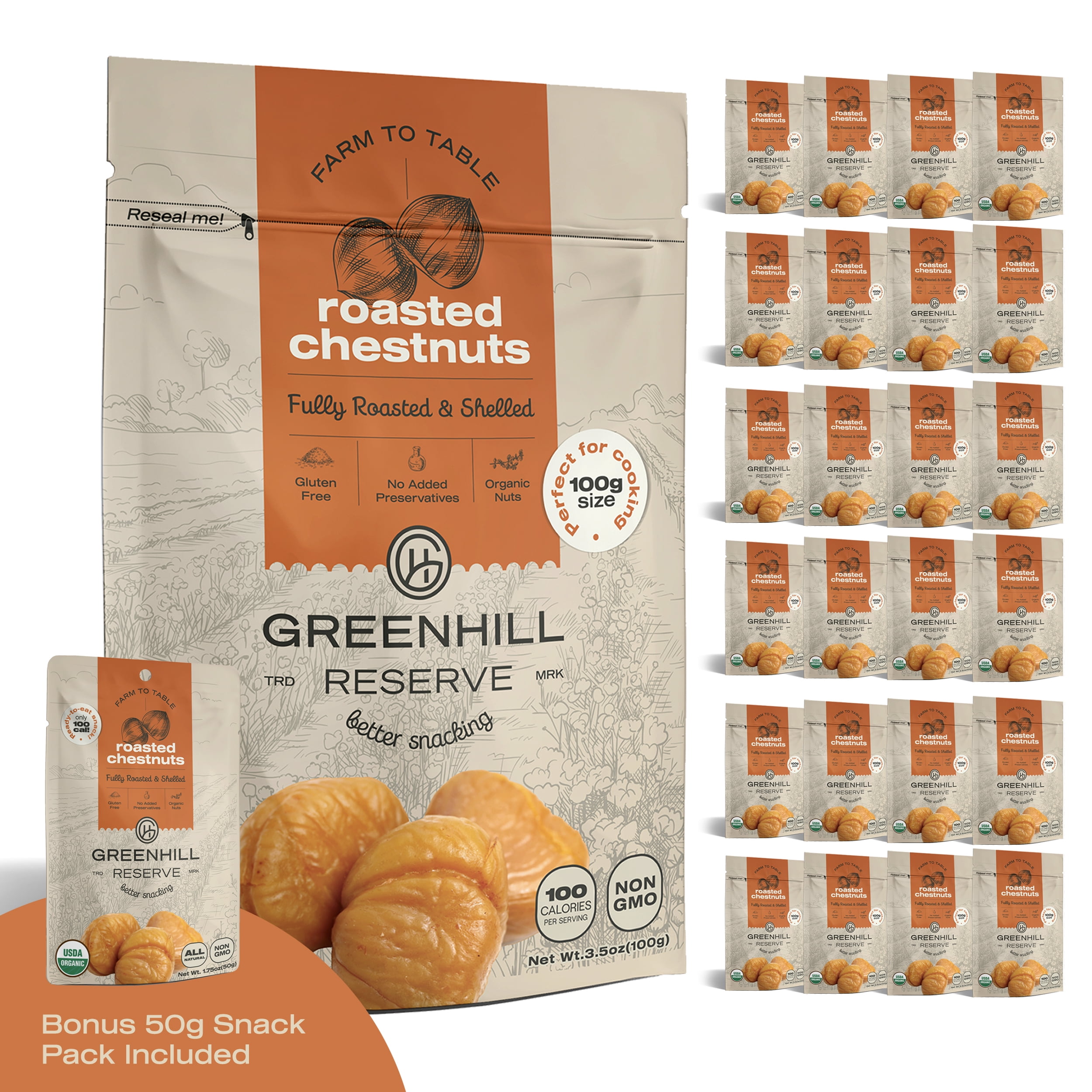 GreenHill Reserve Organic Roasted Chestnuts Peeled and Ready to Eat ...