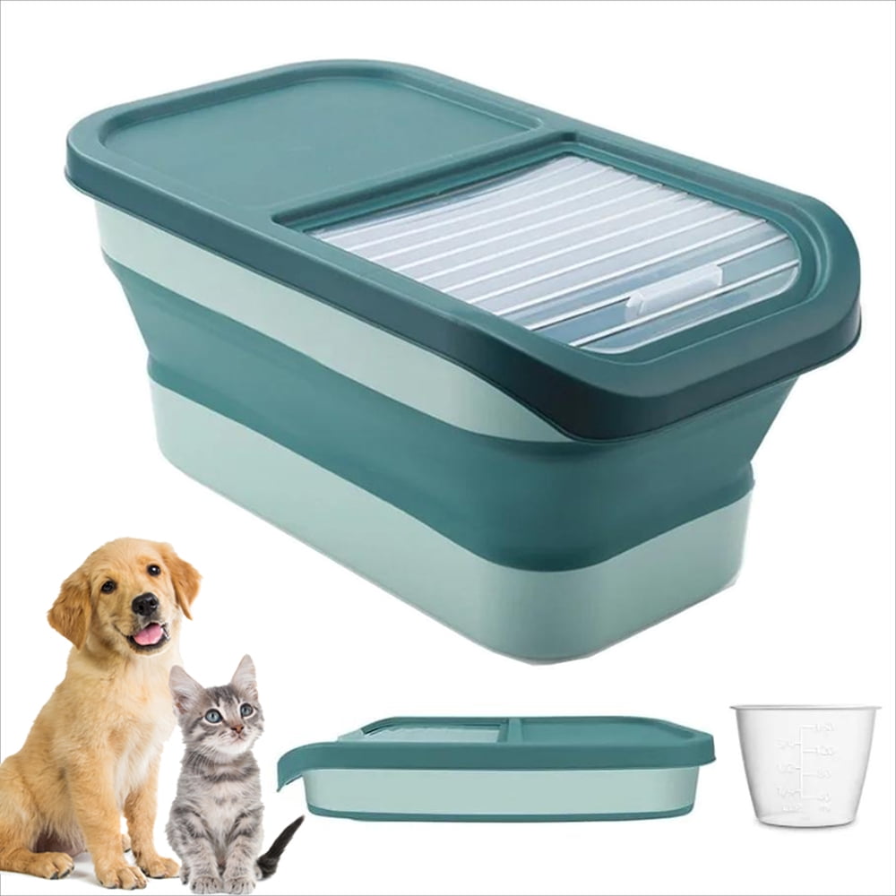 Greenjoy Collapsible Dog Food Container with Sliding Lid, Measuring Cup ...