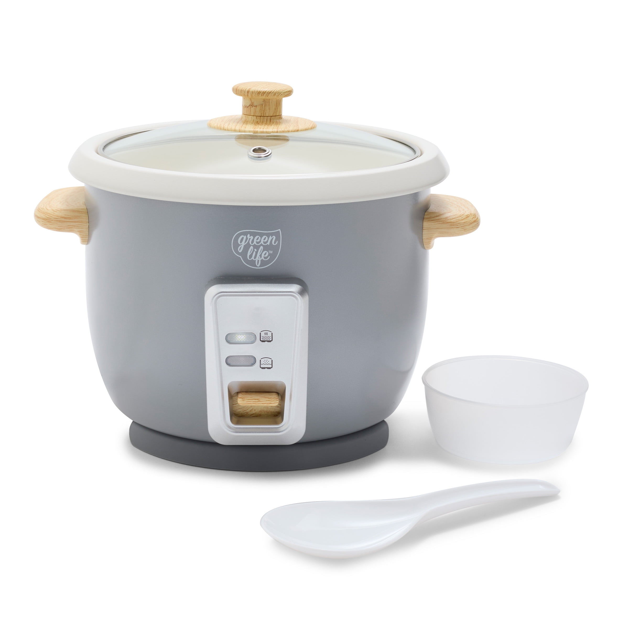 GreenLife Non Stick Electric Rice Cooker 3 Cup Quartz Grey Easy-One ...