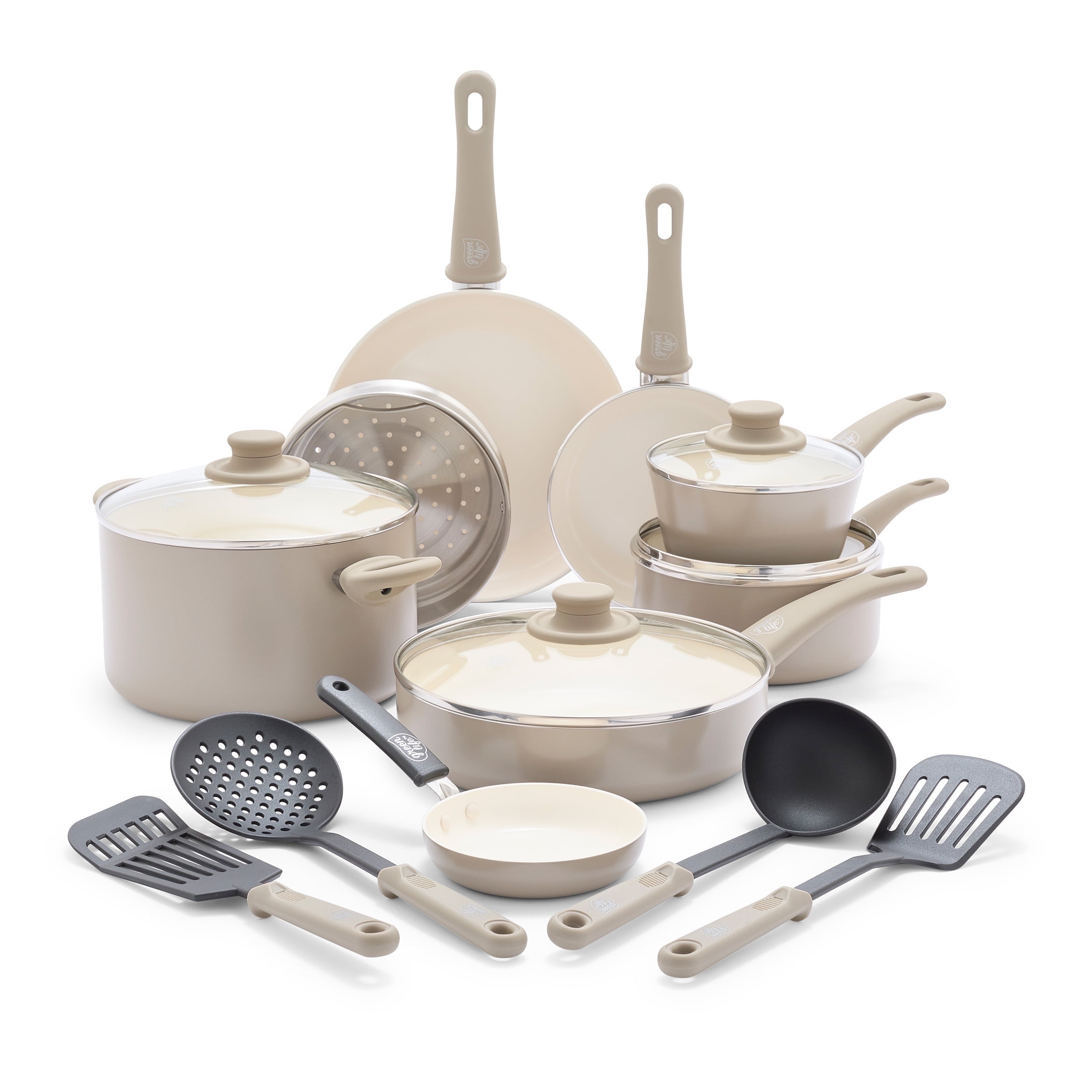 GreenLife 16 Piece Nonstick Cookware Set, Soft Grip Non-Toxic ...