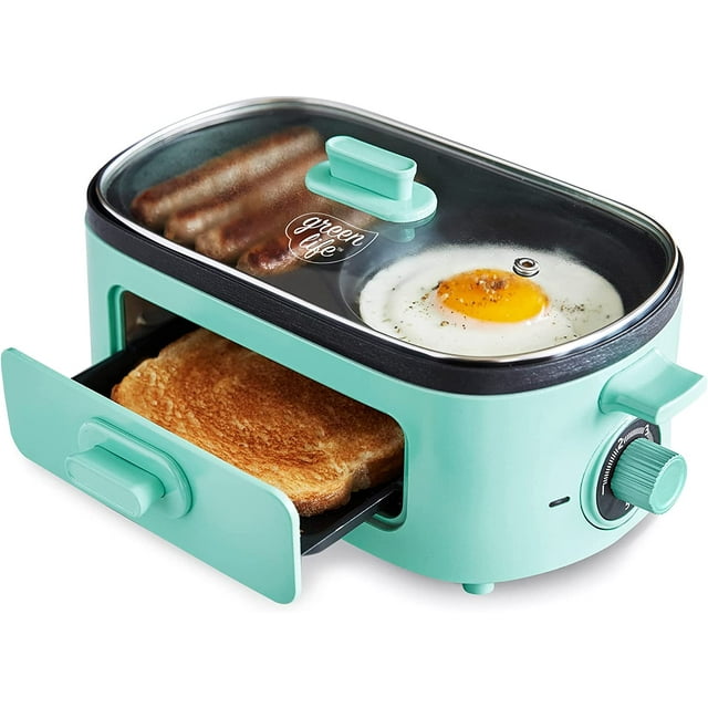GreenLife 3-in-1 Breakfast Maker Station, Healthy Ceramic Nonstick Dual ...