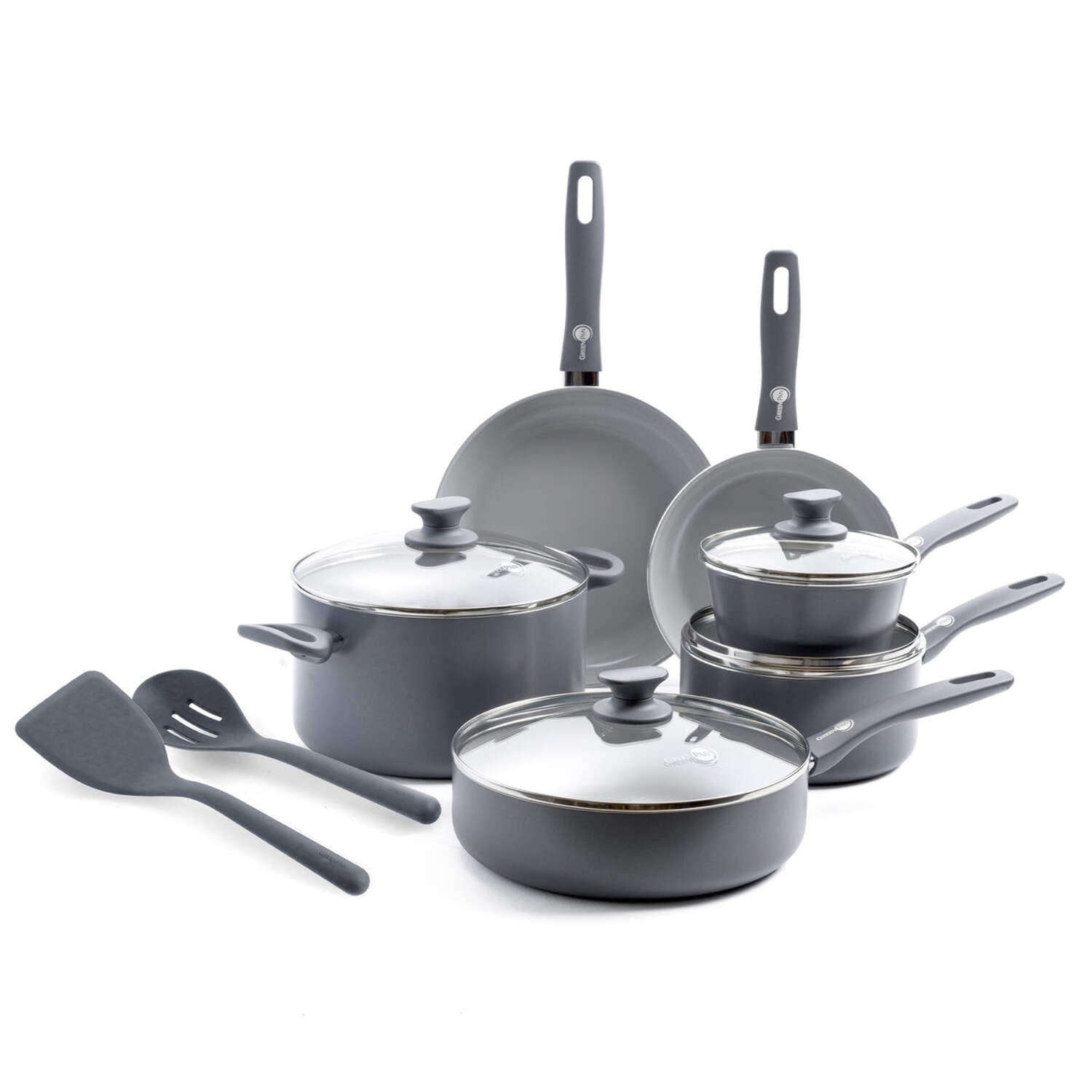 GreenPan, Ceramic Nonstick Cookware Set, 12-Piece, Charcoal Gray ...
