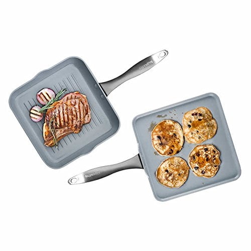 GreenPan Hard Anodized Non-Stick Ceramic Square 10 inch Grill Pan 11 ...