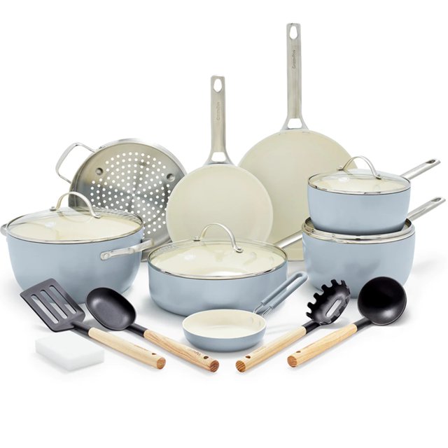 GreenPan Padova Ceramic Nonstick 16-Piece Cookware Set | Light Blue ...