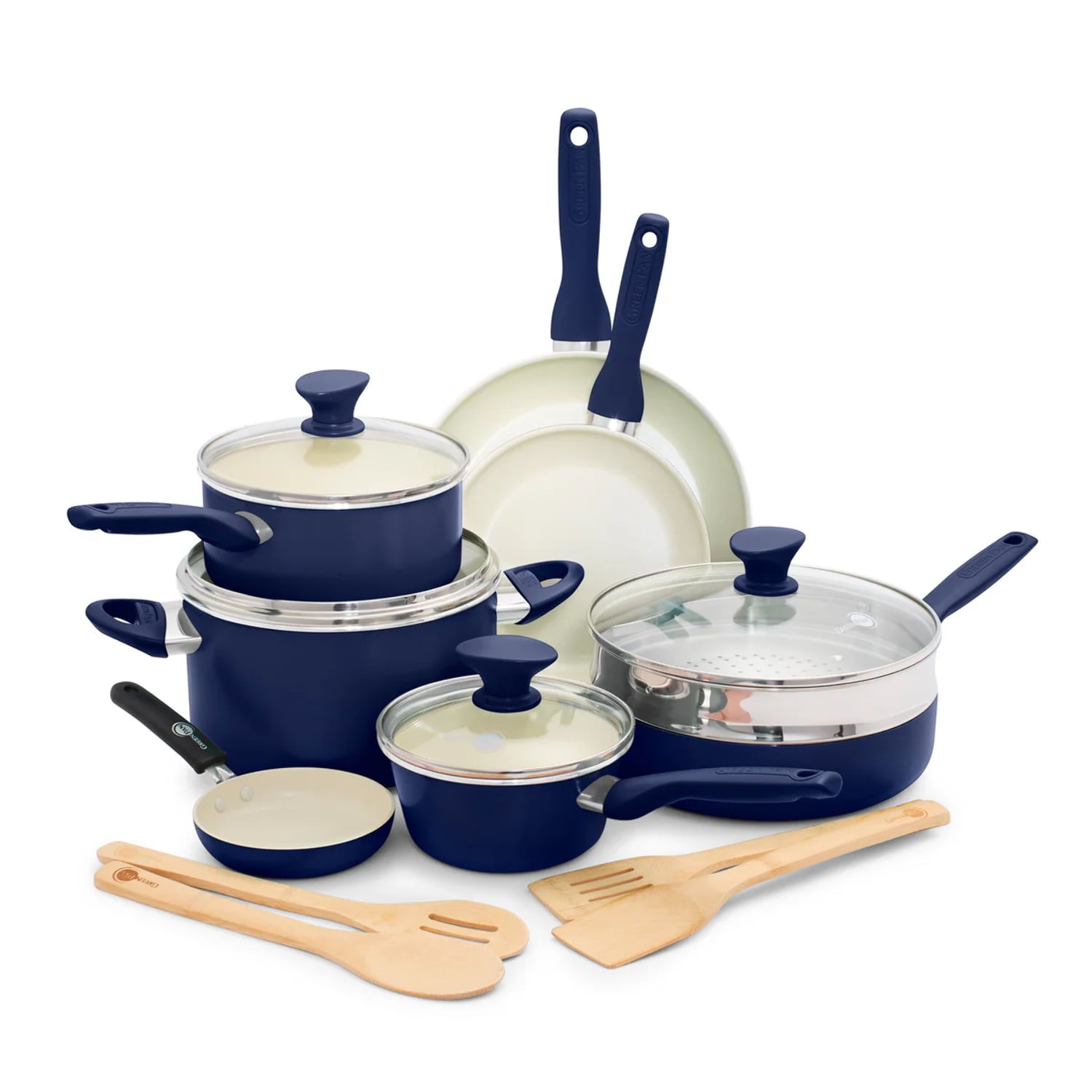 GreenPan Rio Ceramic Nonstick 16-Piece Cookware Set - Navy - Walmart.com