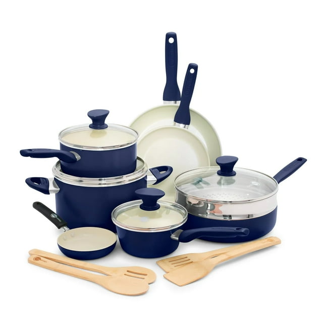 GreenPan Rio 16-Piece Nonstick Cookware Set, Toxic Free with Lids ...