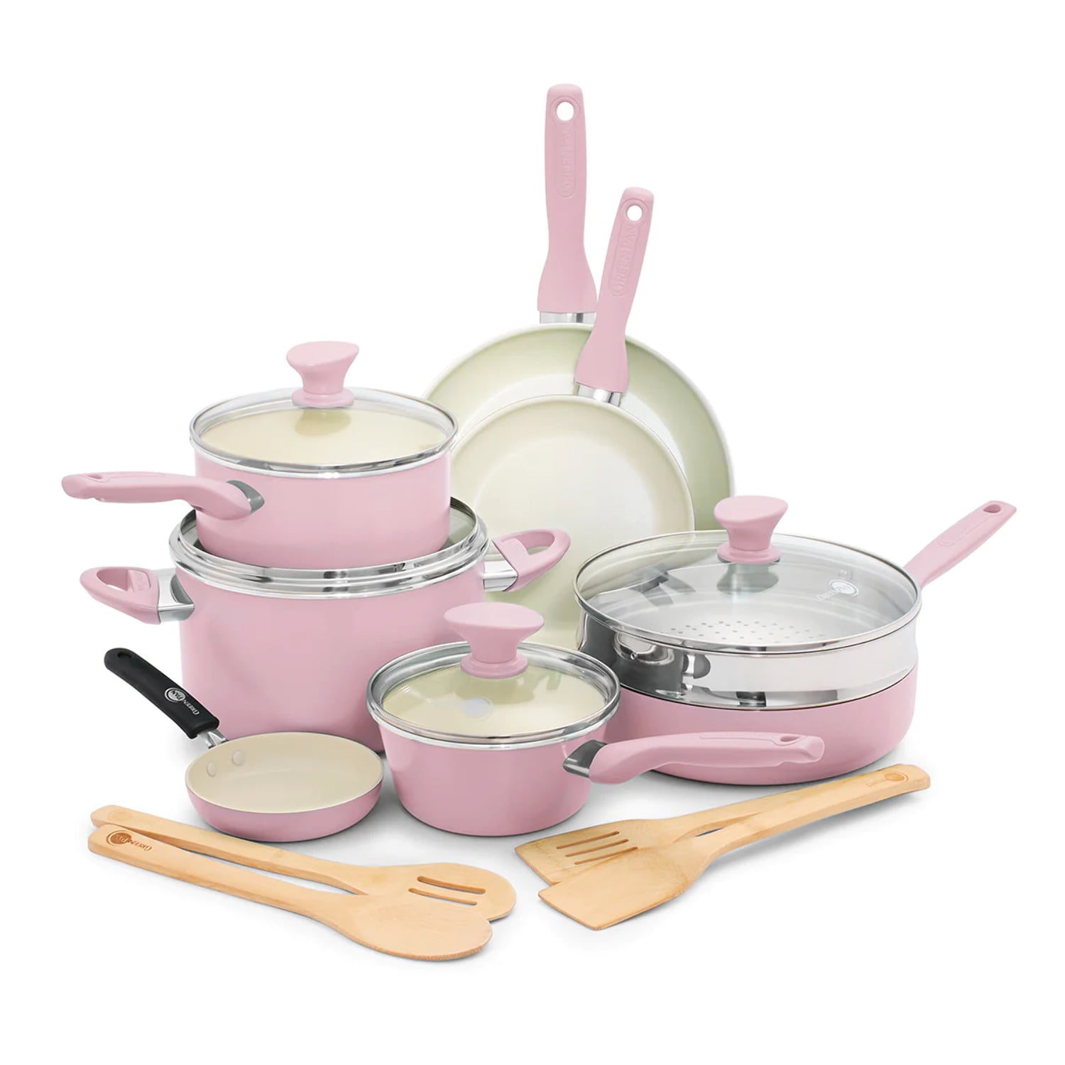 GreenPan Rio Ceramic Nonstick 16-Piece Cookware Set - Pink - Walmart.com