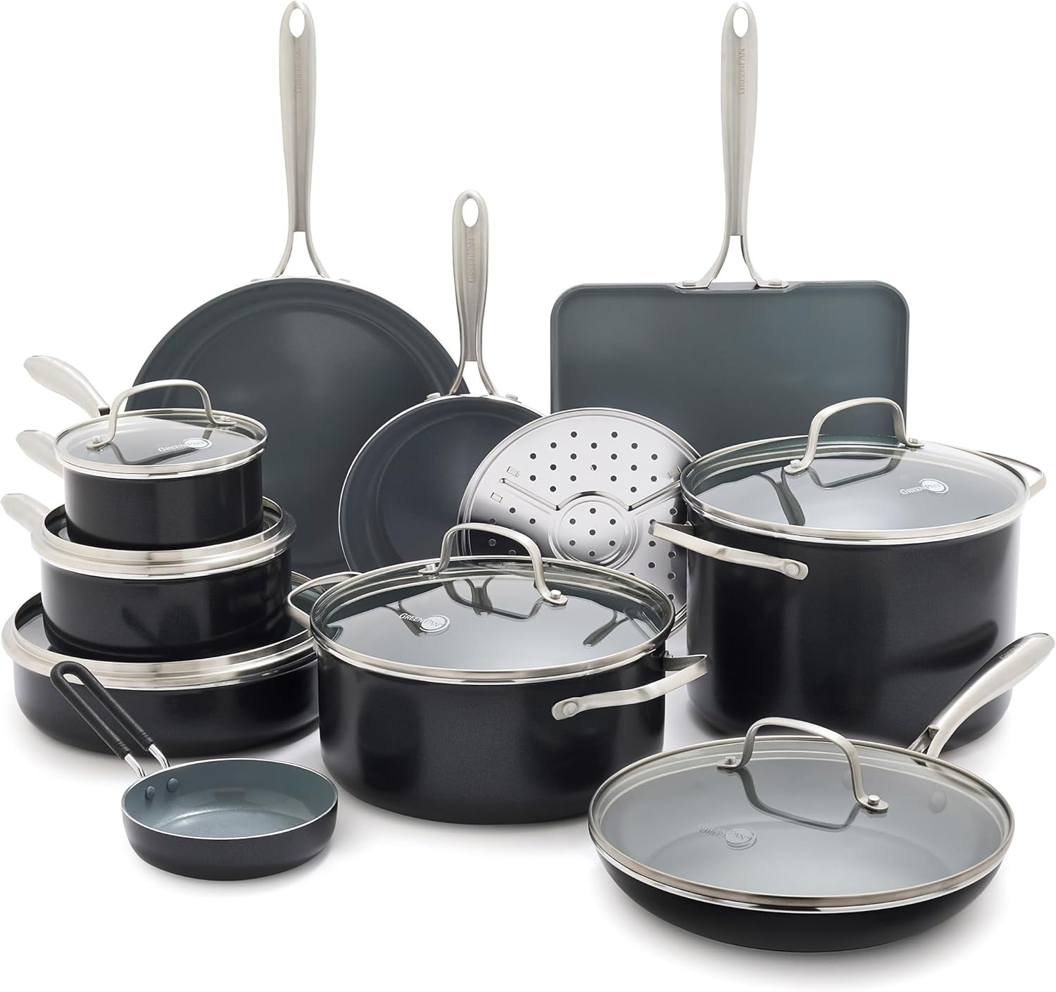 GreenPan Swift 17 Piece Cookware Set, Non-Toxic PFAS-Free Ceramic ...