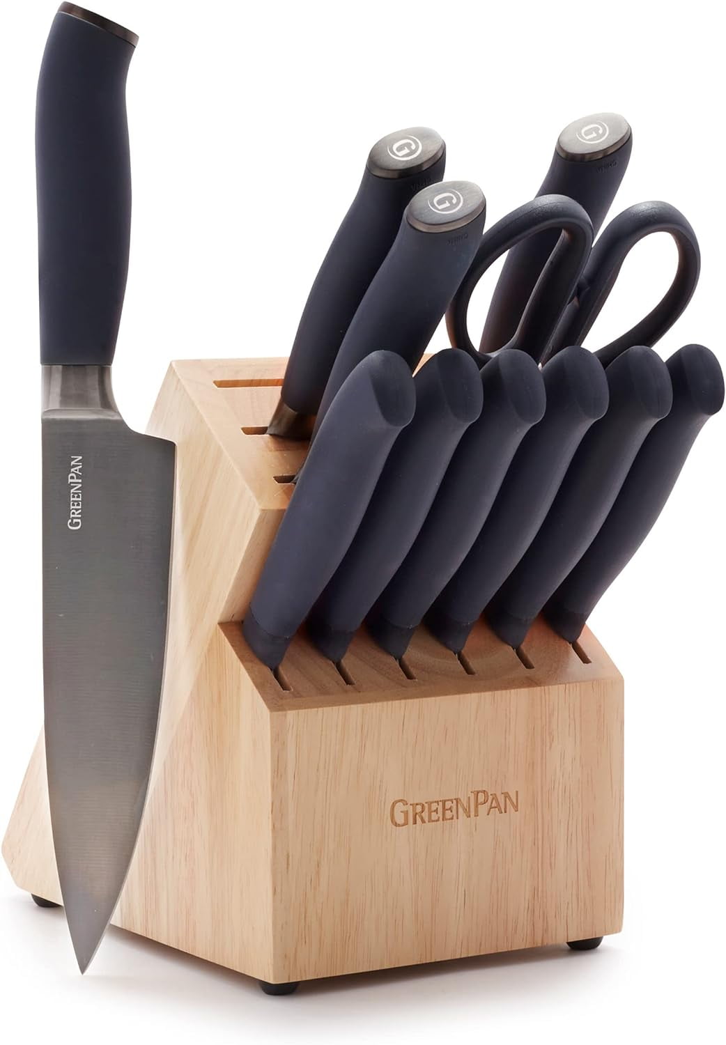 GreenPan Titanium 12-Piece Knife Block Set, Titanium Coated, Stainless ...