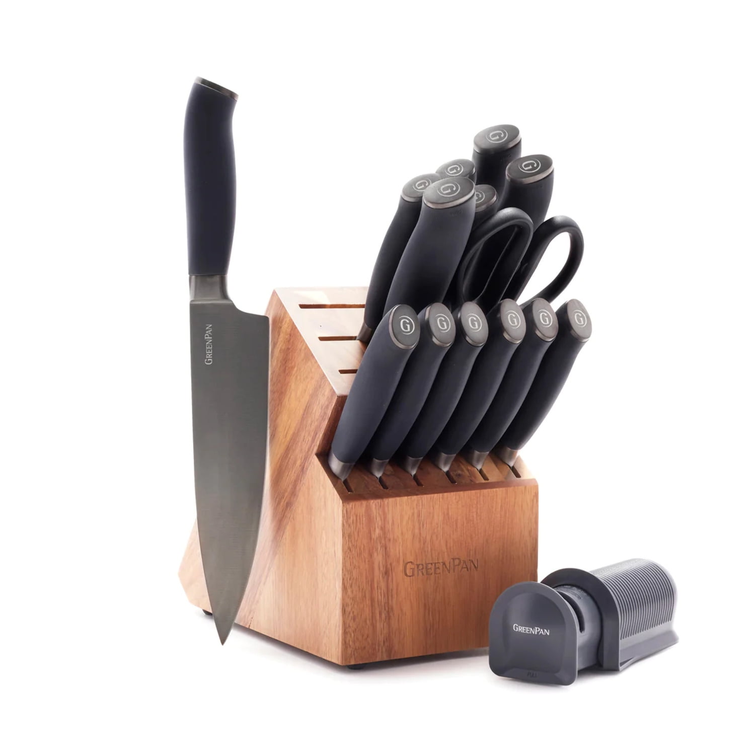 GreenPan Titanium Cutlery Ultimate 16-Piece Knife Block Set | Gray ...