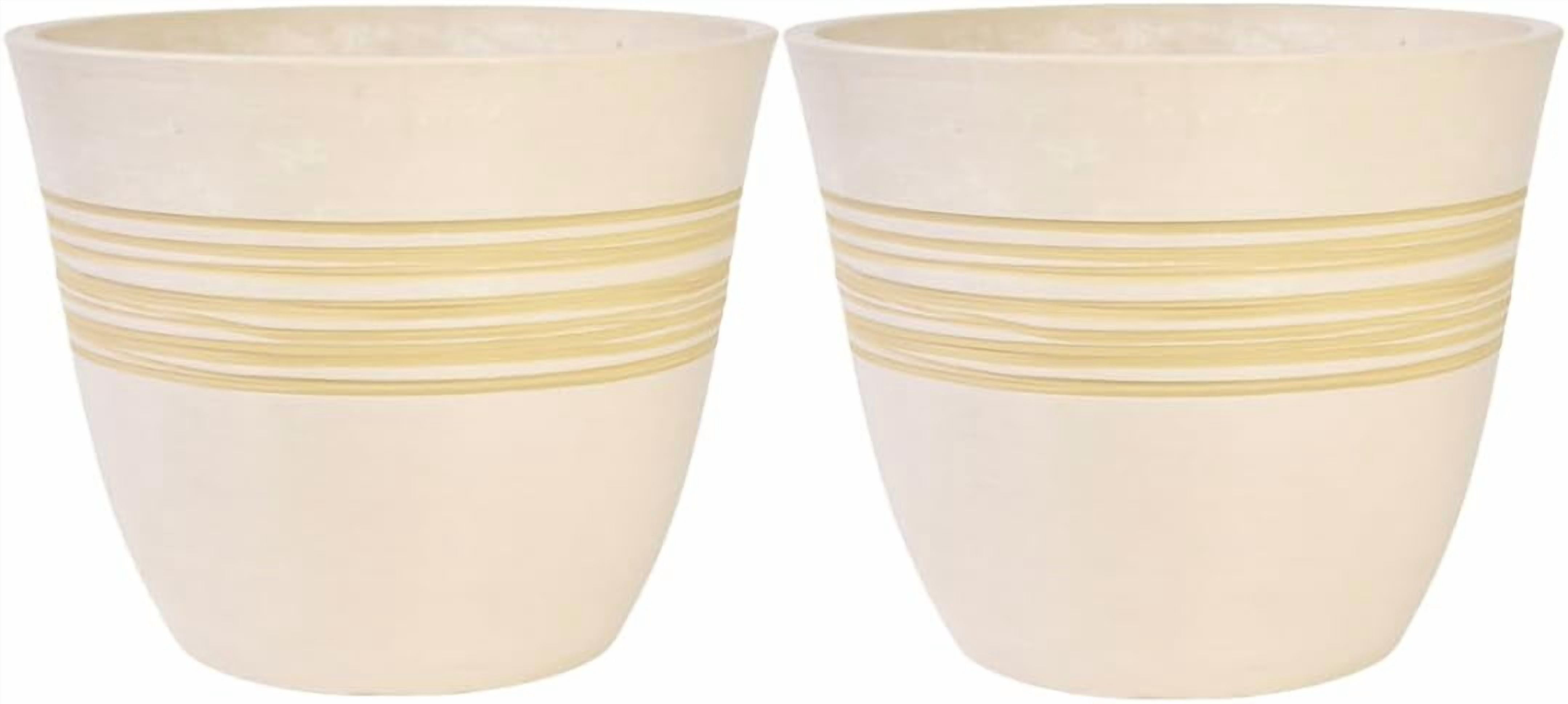GreenShip 12.2 x 10 Inch Resin Planters, 2-Pack Beige Flower Pots for ...