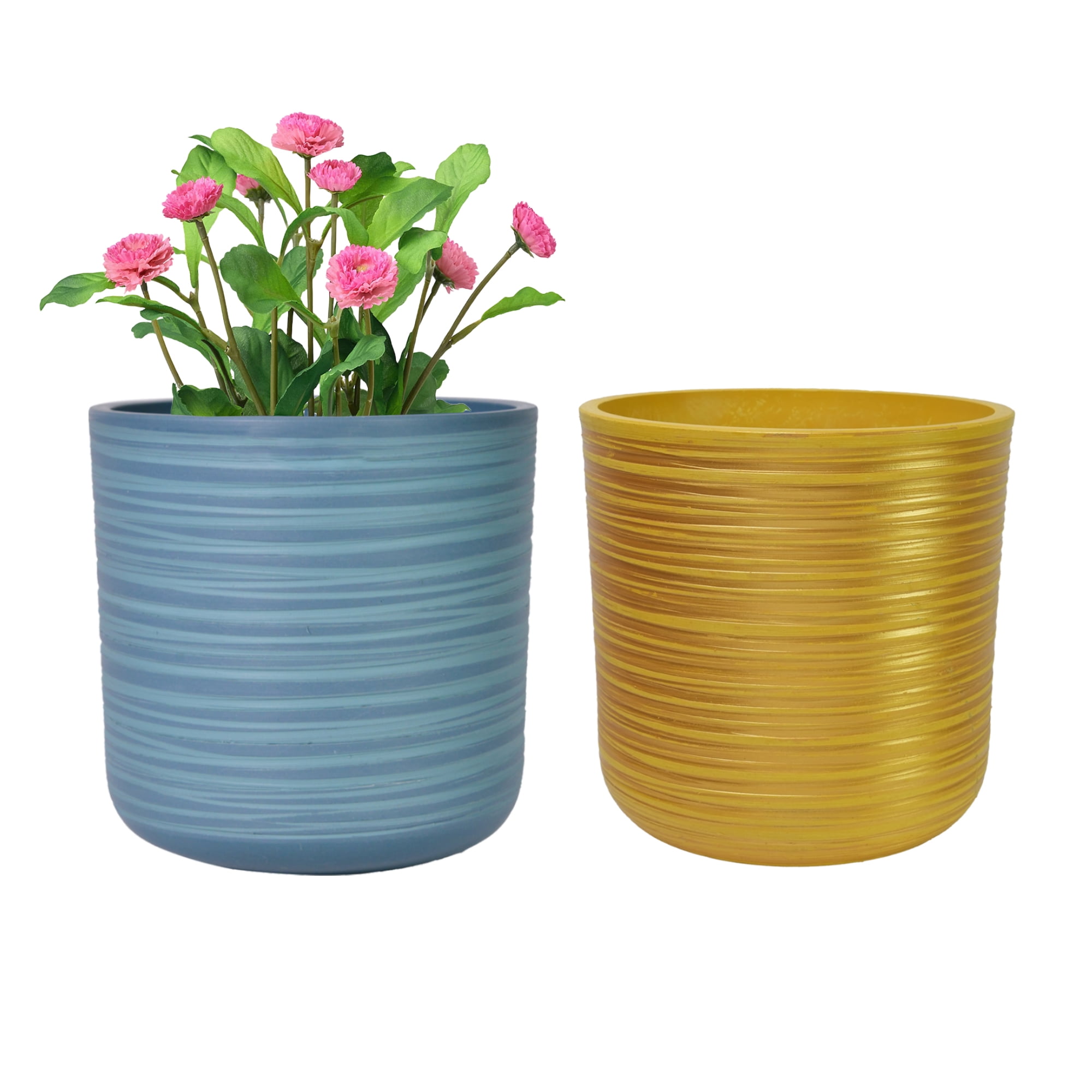 GreenShip 2 Pack Blue Golden Planter for Indoor Plants,8 Inch Plant ...