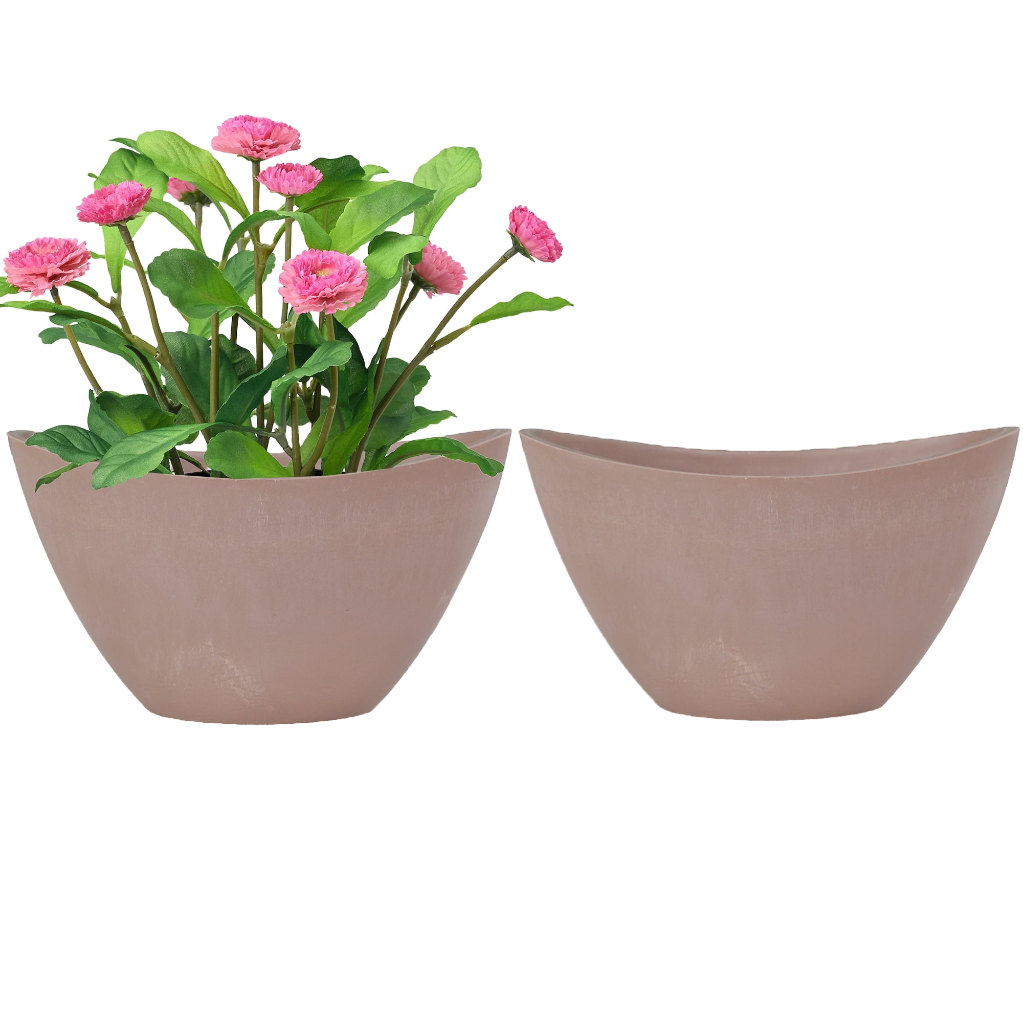 GreenShip 2 Pack Curved Planter for Indoor Plants, 14 inch Plant Pots ...