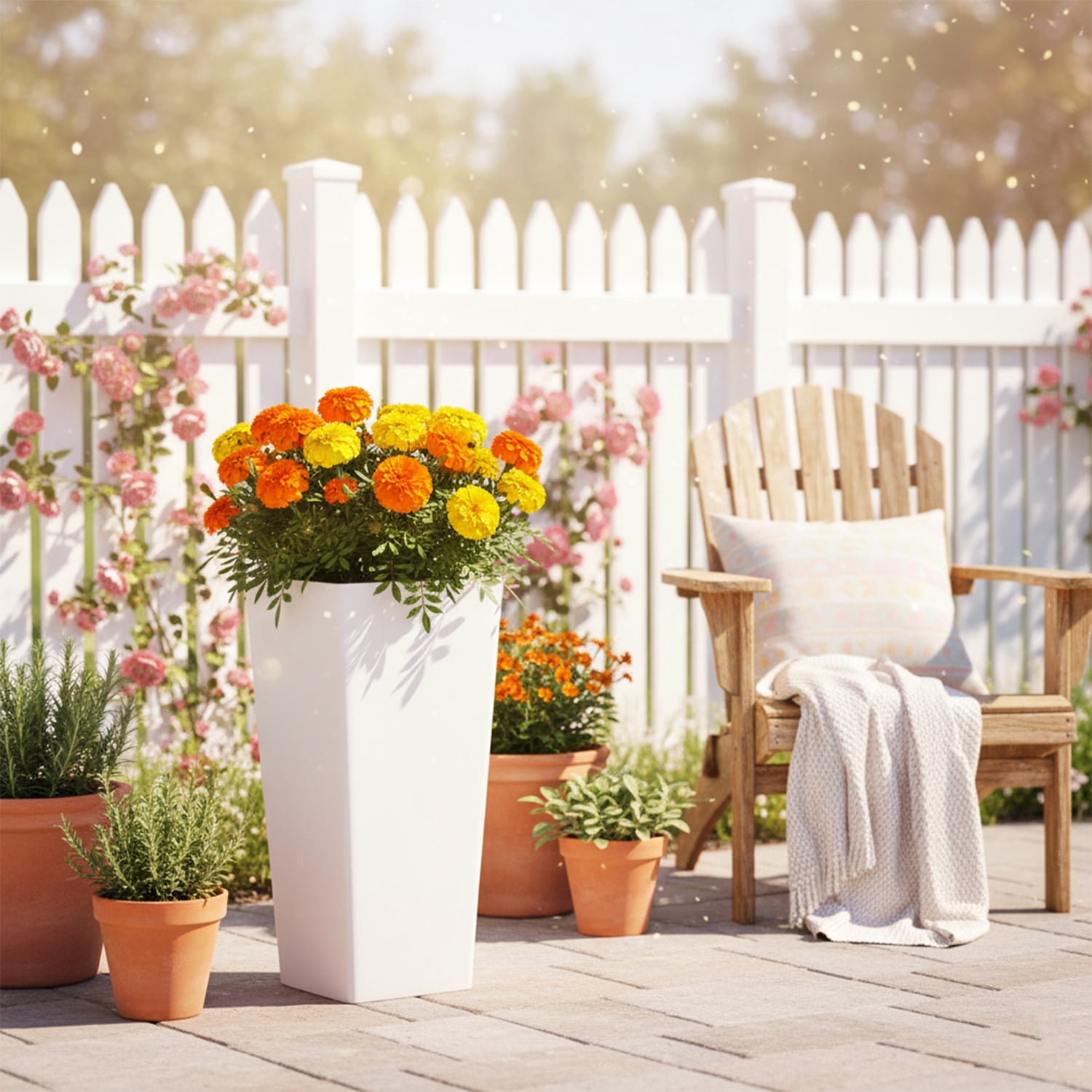 GreenShip 27 inch Tall Planters for Outdoor Plants, Large WhiteStone ...