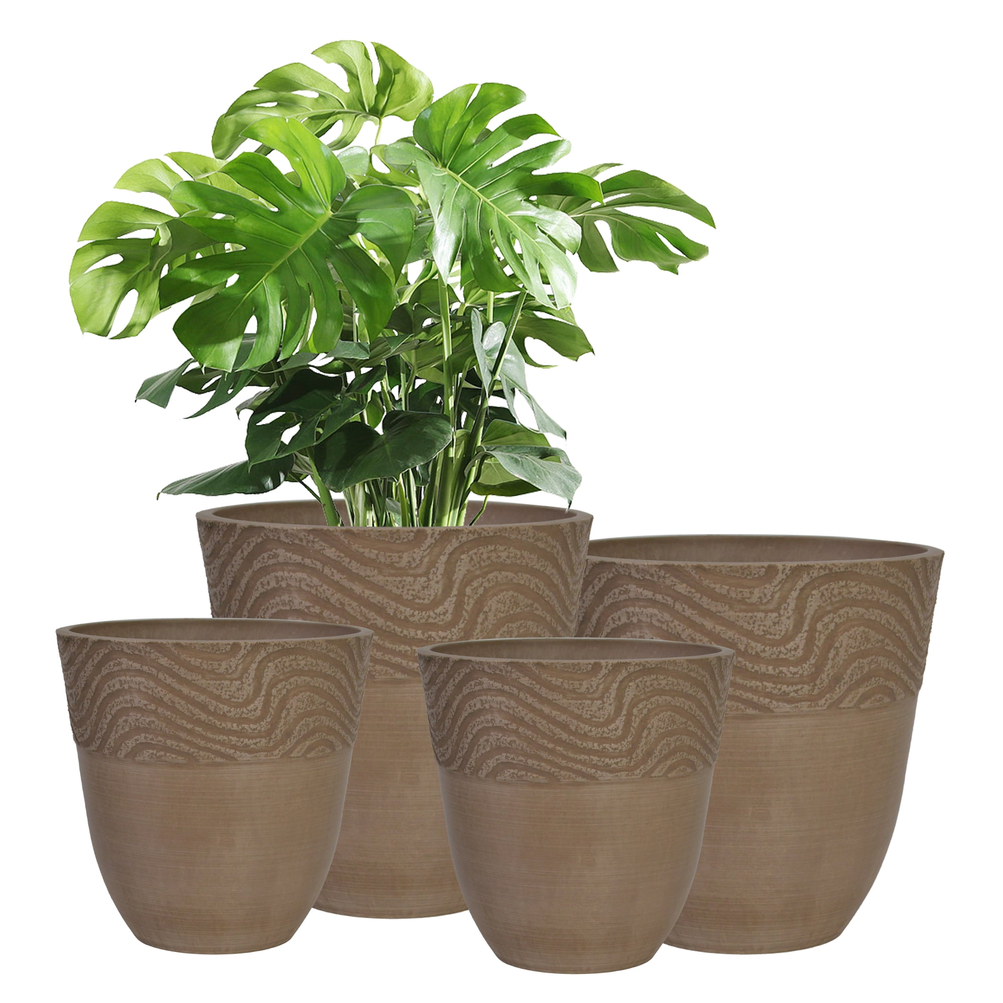 GreenShip Plant Pots 8 inch 12 inch for Indoor Outdoor Plants, Set of 4 ...
