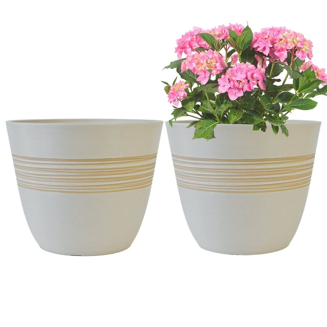 GreenShip Planter 14 inch for Indoor Outdoor Plants, Set of 2 Modern ...