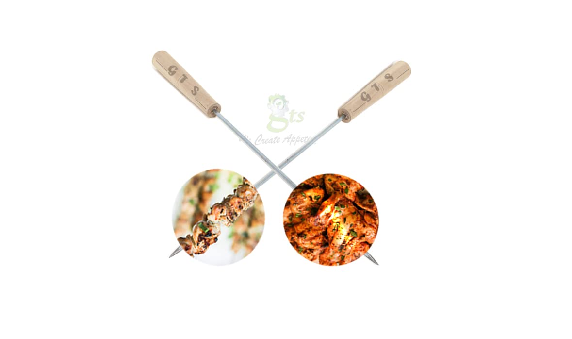 GreenUniverse Barbeque Stick Long Steel Rods with Wooden Handle for ...
