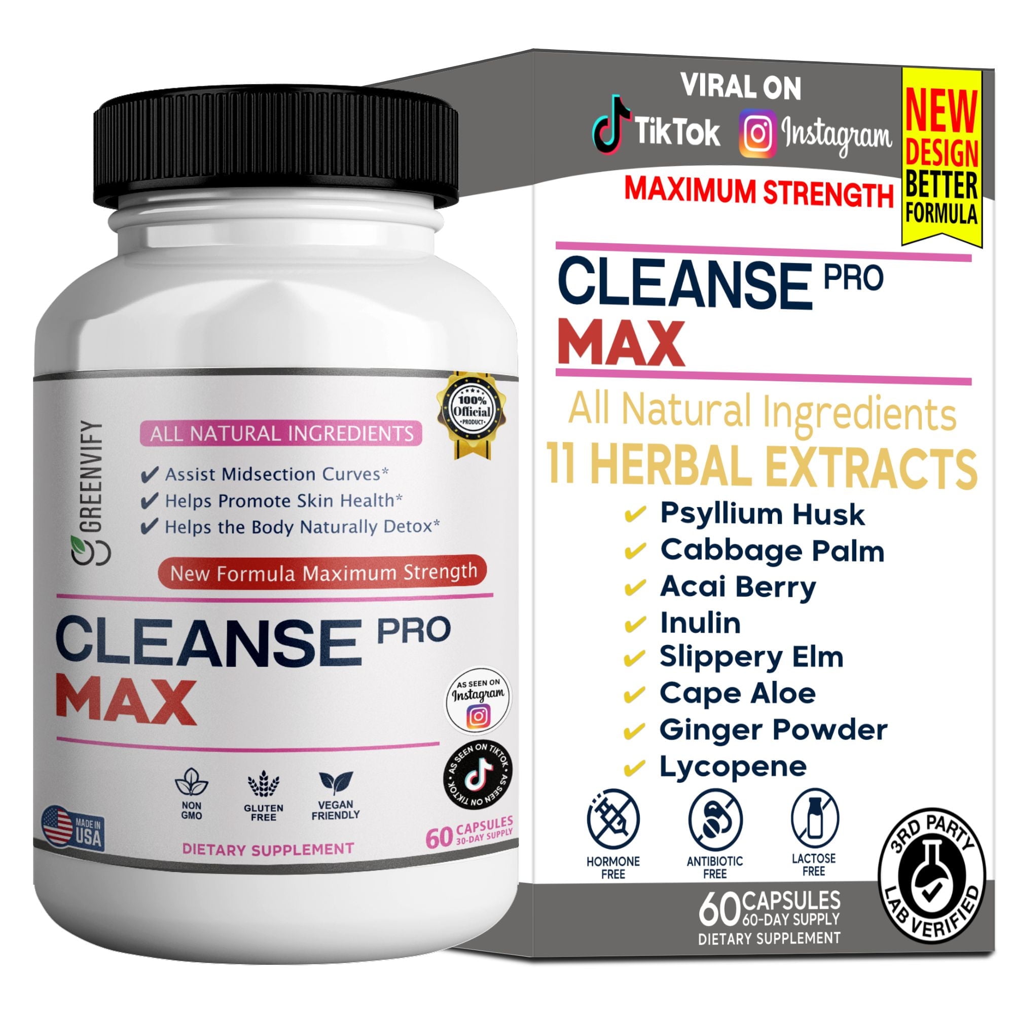 GreenVify Cleanse Pro Max Total Body Cleanse Supplement, 60 Capsules ...