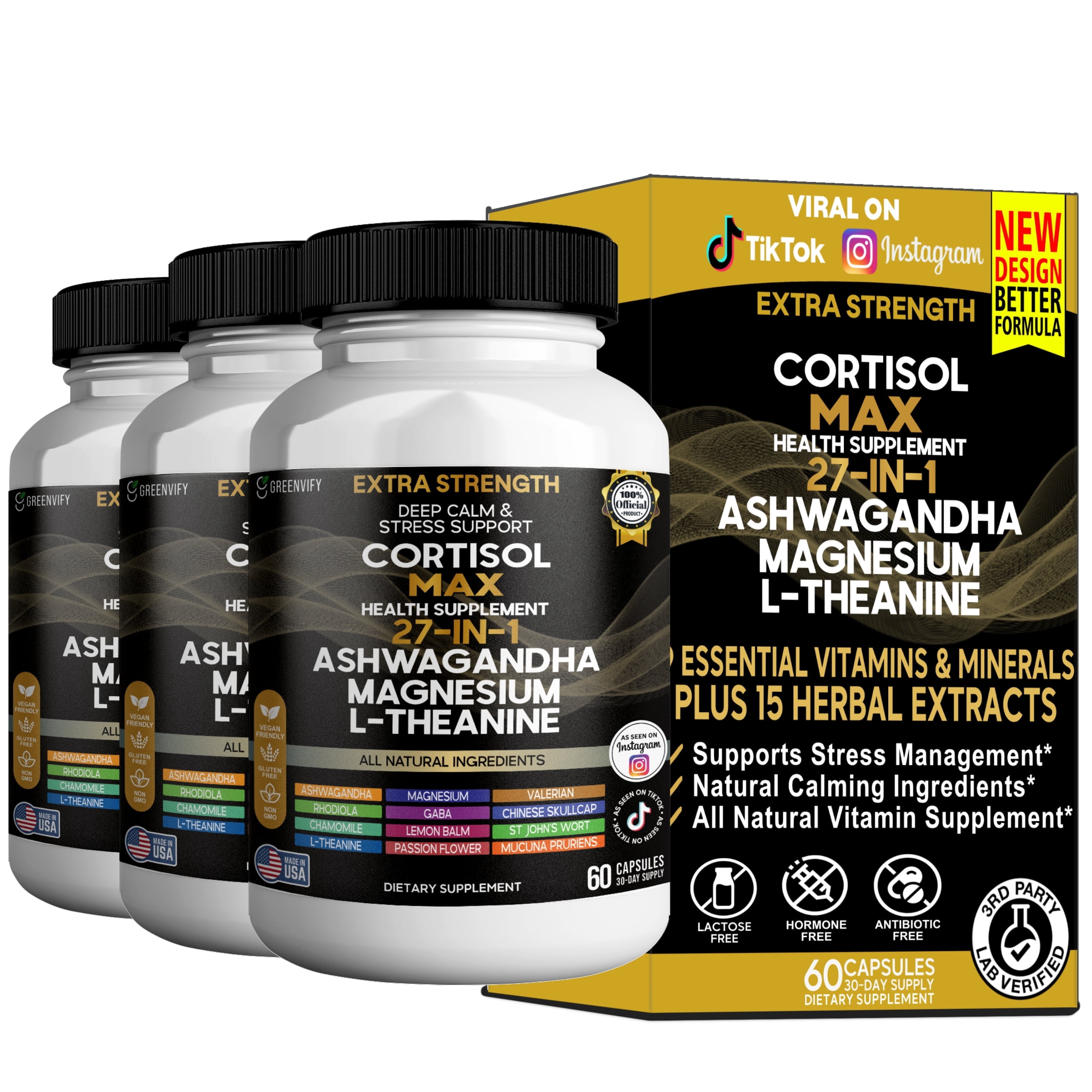 GreenVify Cortisol Max Health Supplement 27-in-1 – Ashwagandha ...