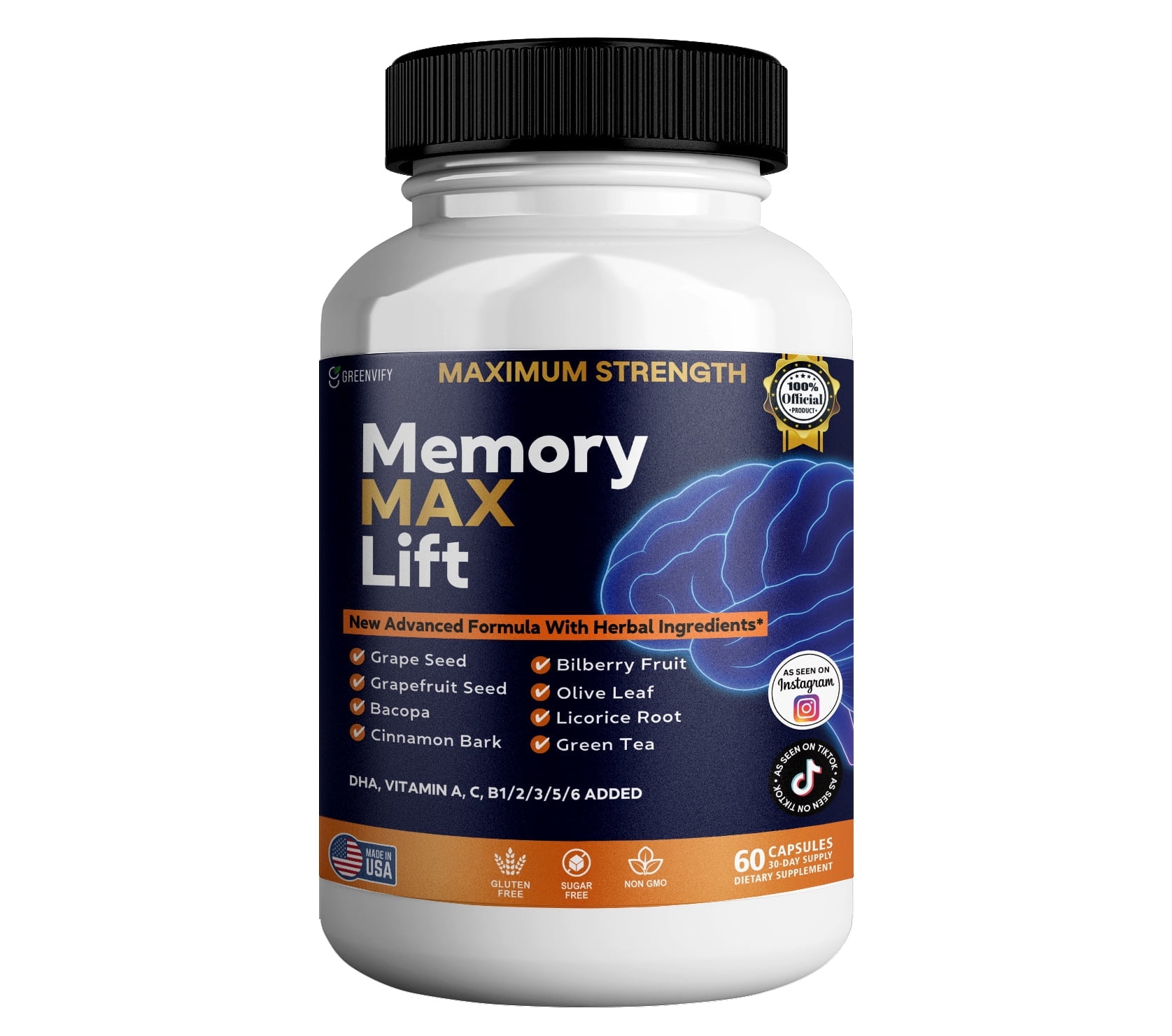 GreenVify Memory Max Lift Brain & Memory Support Supplement, 60 ...