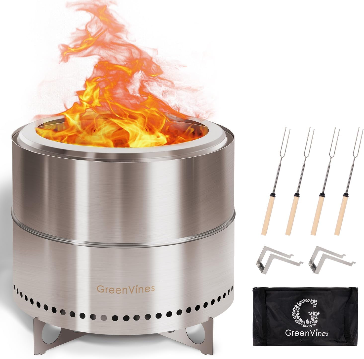 GreenVines Smokeless-Fire-Pit | 19-Inch | 304 Stainless-Steel-Firepit ...