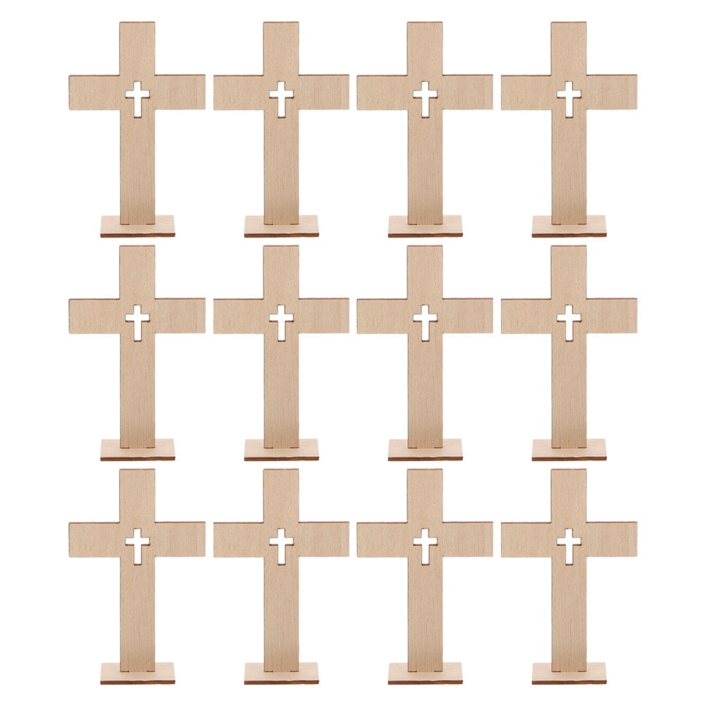 Greenadscape 12Pcs Wooden Crosses Wall Decor Beige 4.4x2.9x1 In ...