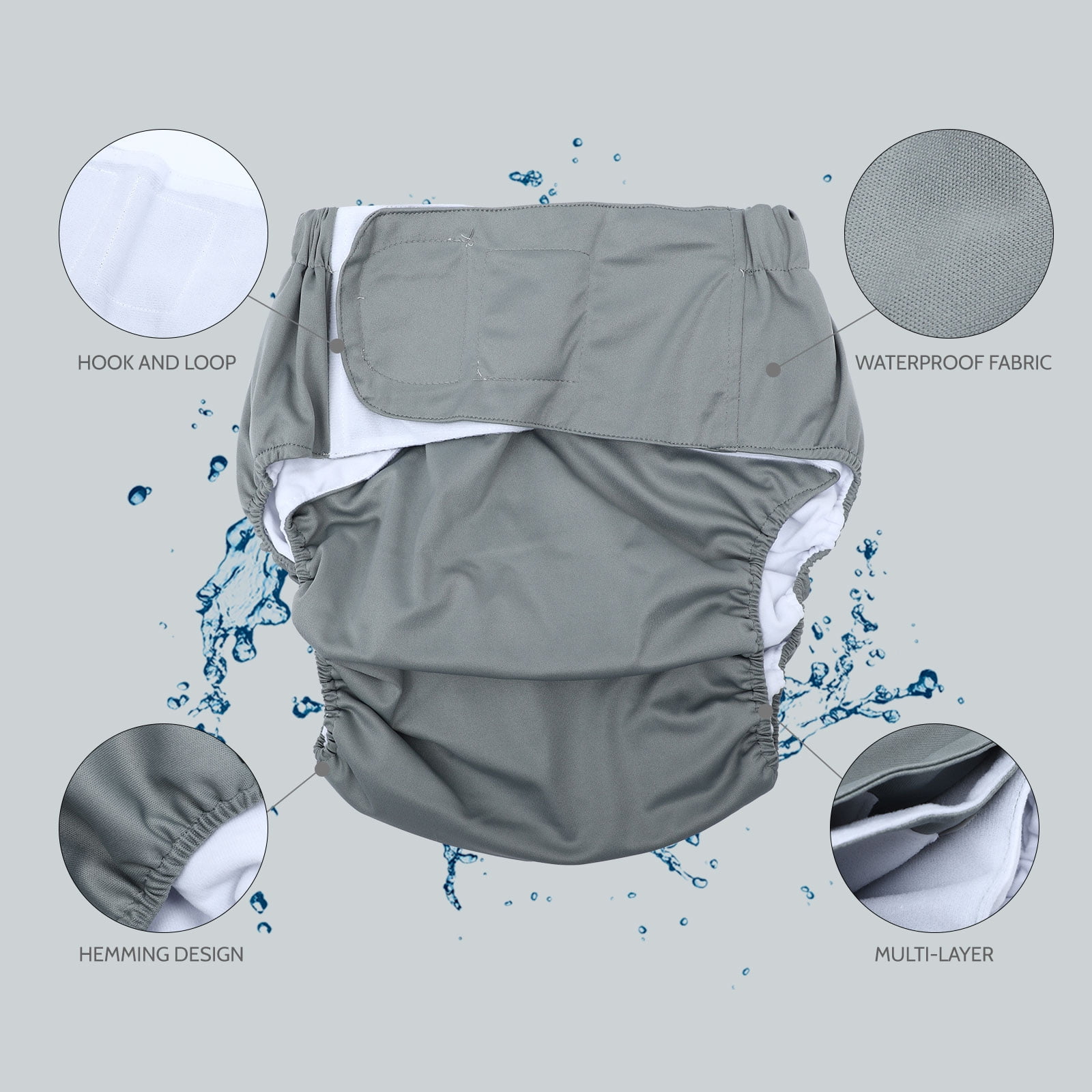 Greenadscape 1Pack Cloth Reusable Diapers for Elderly People Grey 33x0 ...