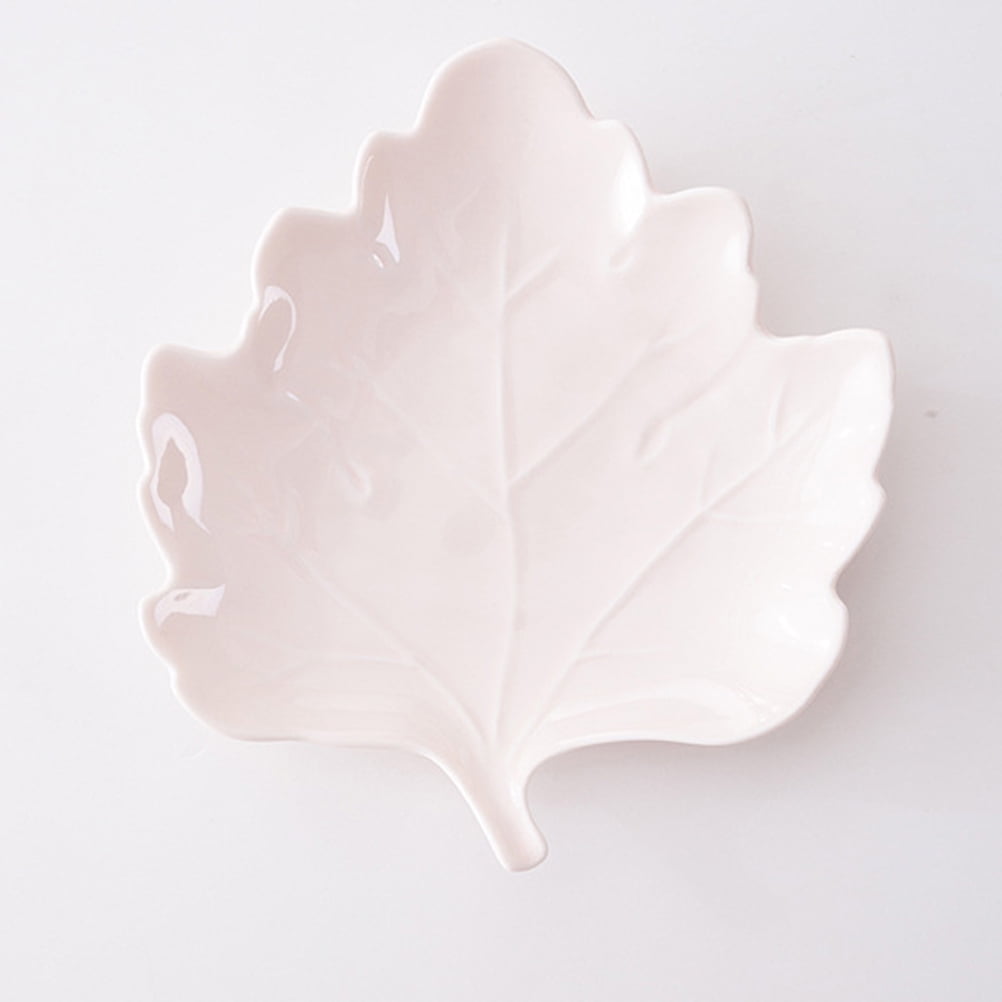 Greenadscape 1Set Pink Ceramic Plate Maple Leaf Plates 6.45x5.82x1.96 ...