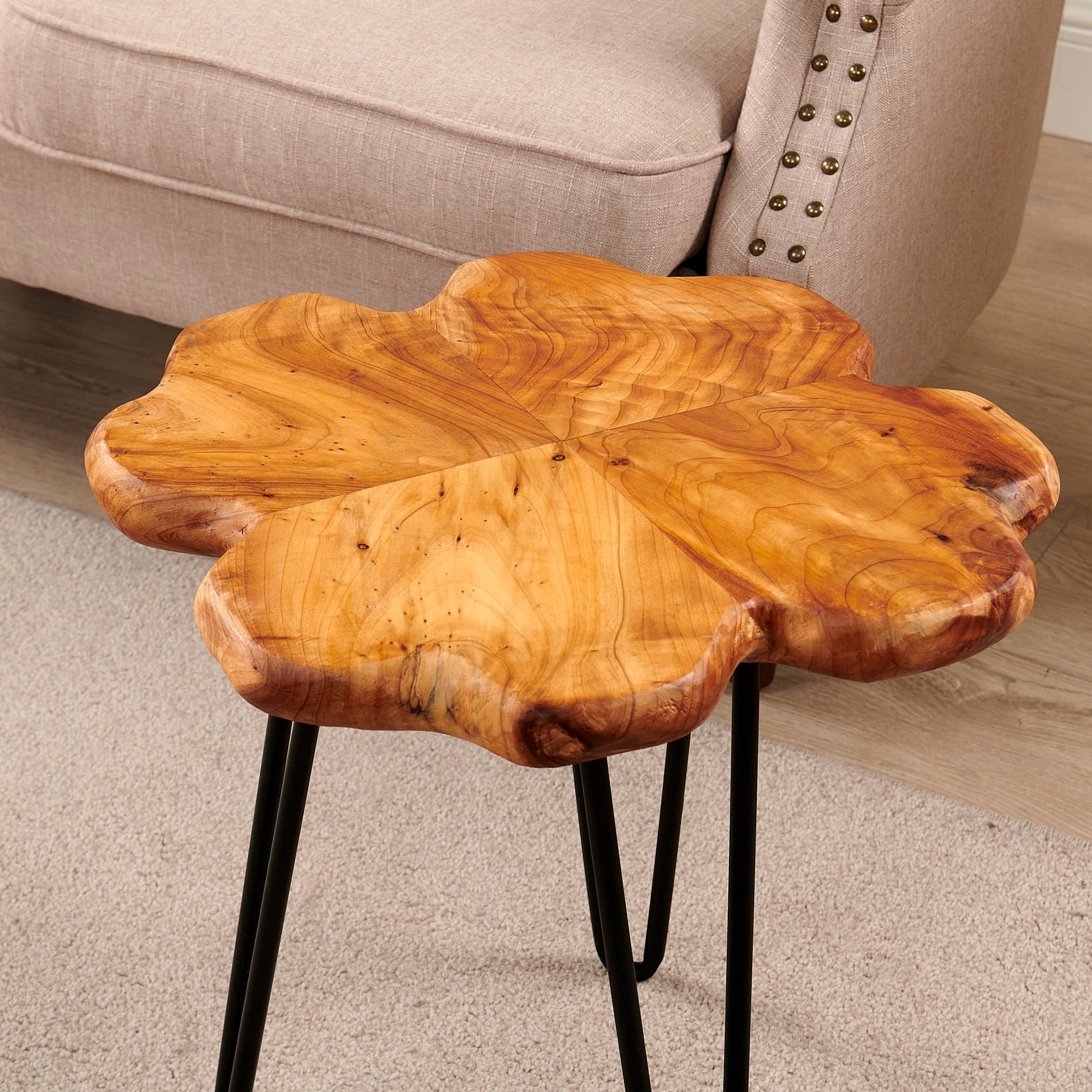 Greenage Natural Edge Cedar Wood End Table, Rustic Wood Side Table ...