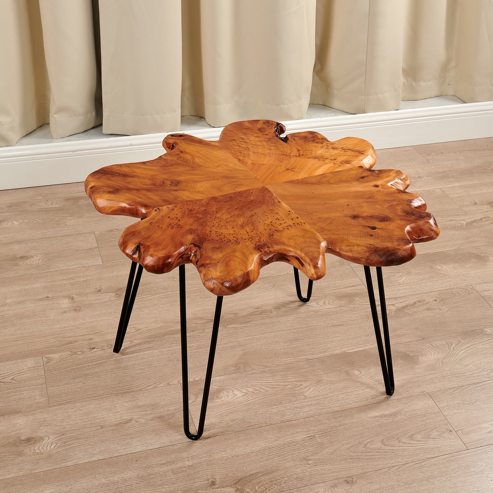 Greenage Natural Edge Cedar Wood Coffee Table with Metal Legs, 27''x27 ...