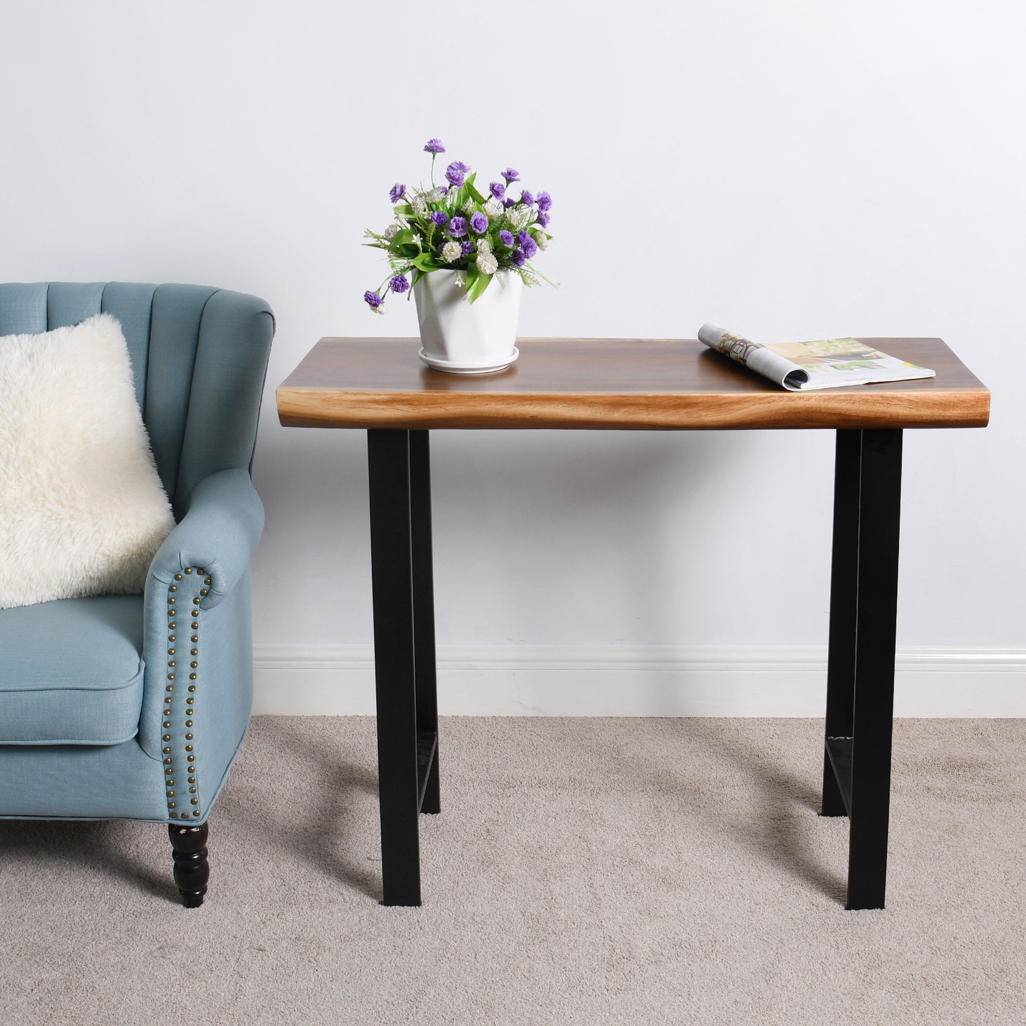 Greenage Natural Wood Rectangle Bench With 2pcs 32 Inch H Shape Table
