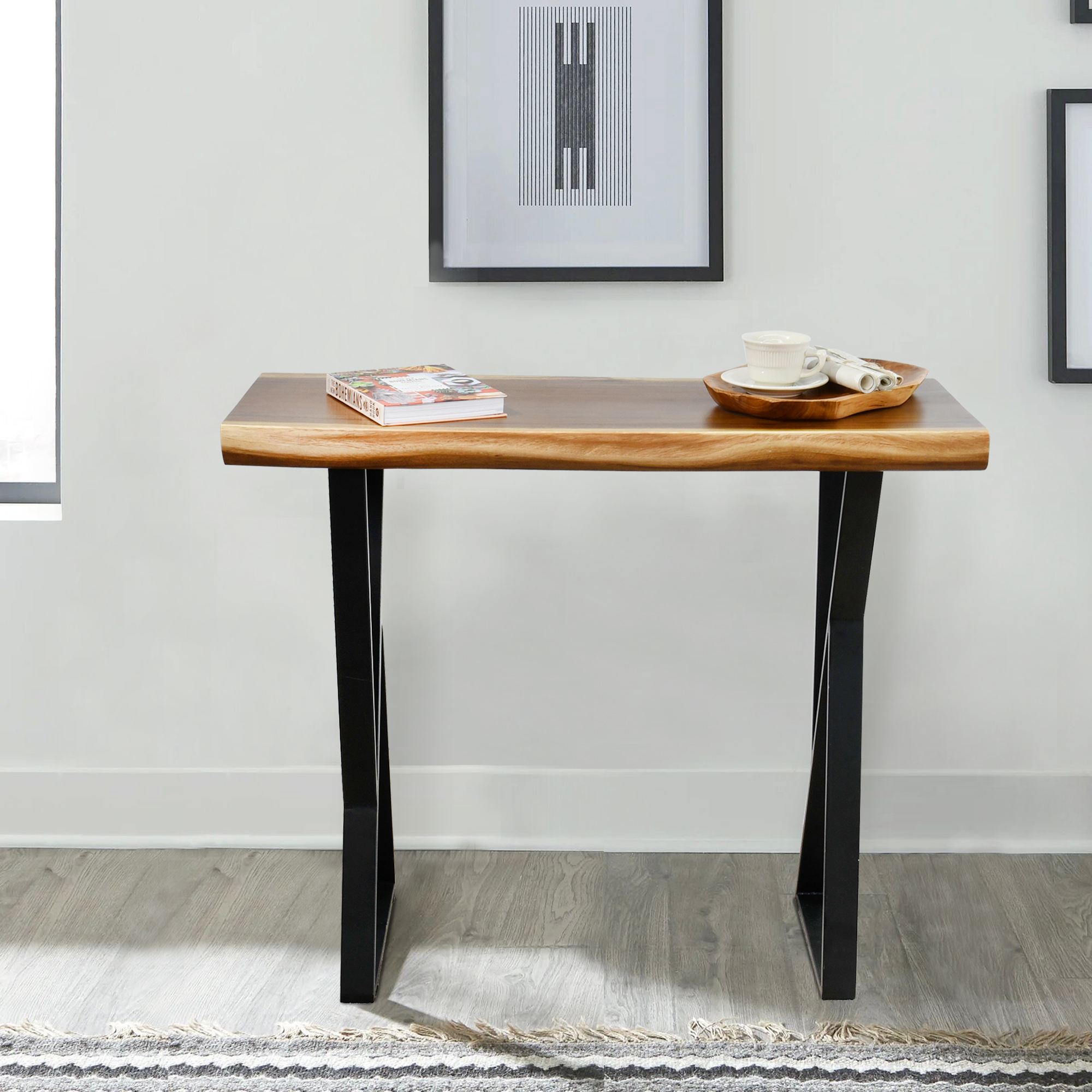 Greenage Natural wood rectangle bench with 2pcs 32 inch Z Shape Table ...