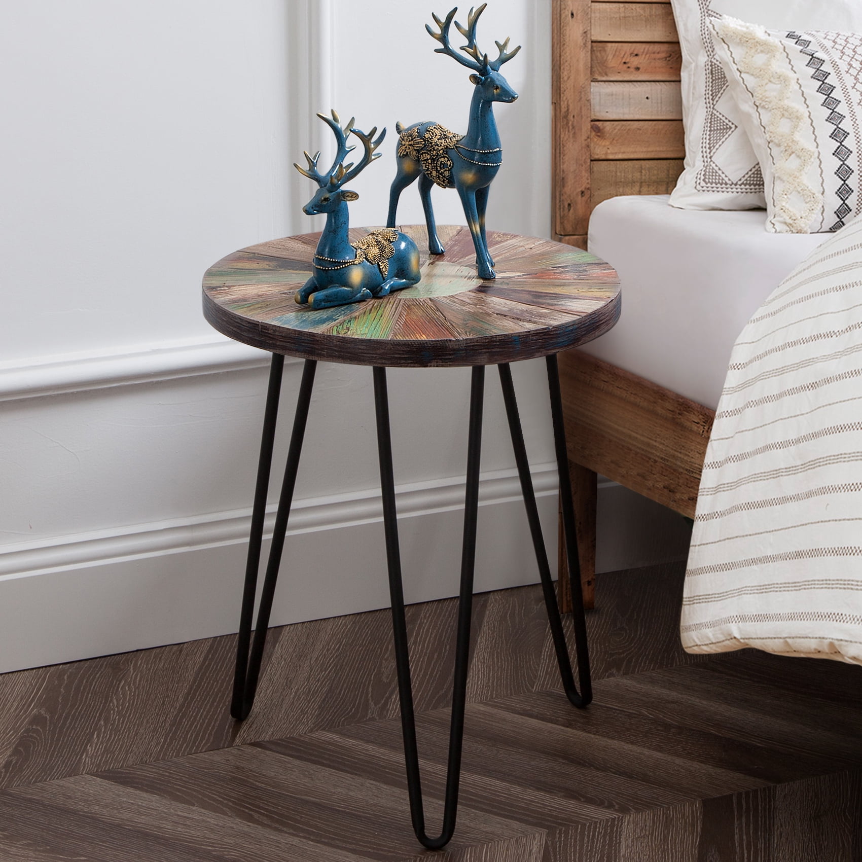 Greenage Reclaimed Wood End Table, 18" x 18" x 20" H, Sun Round ...
