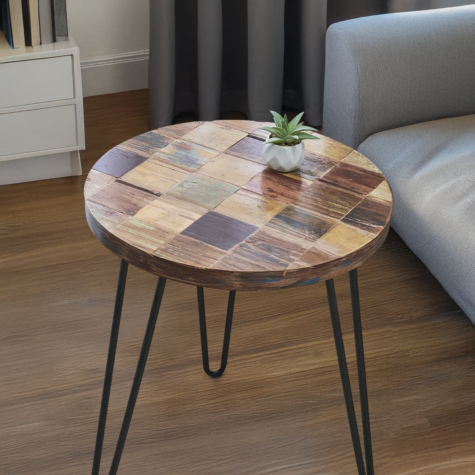 Greenage Reclaimed Wood End Table, 18" x 18" x 20" Heigh, Square Round ...