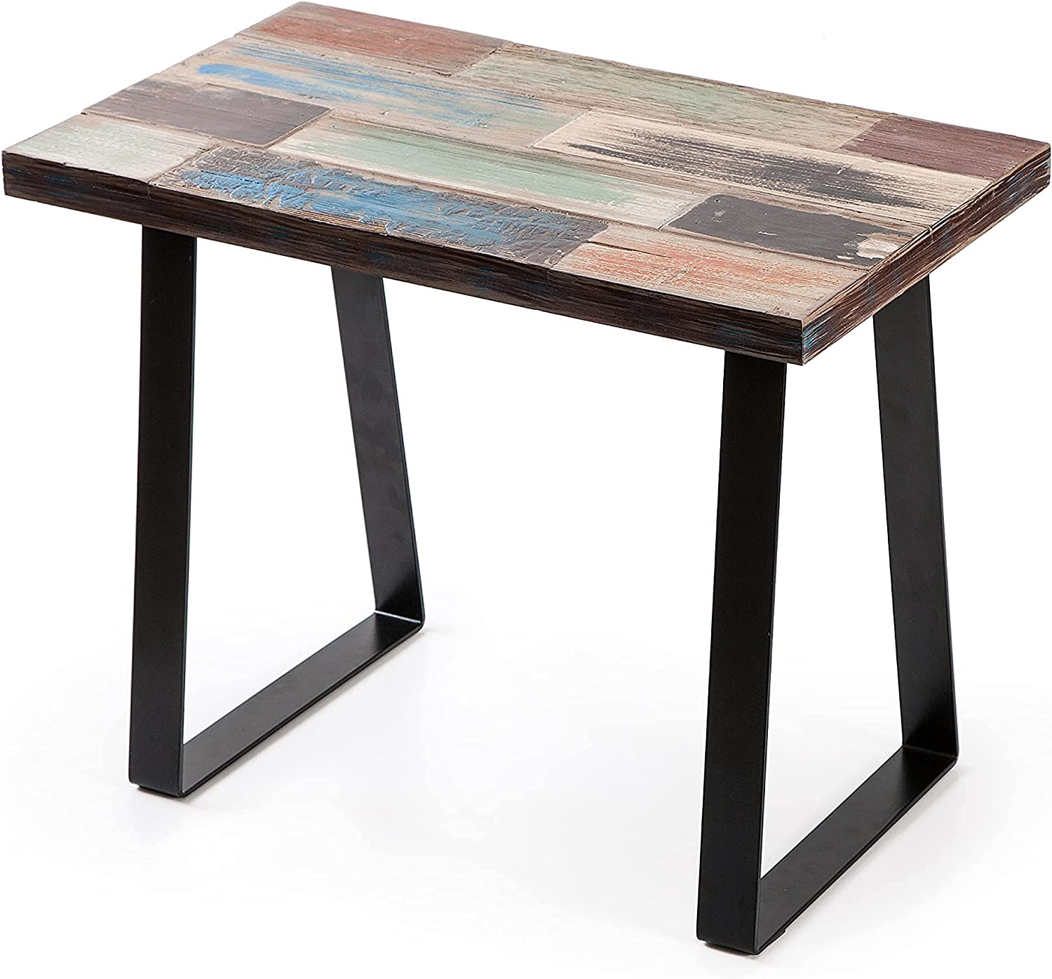 Greenage Reclaimed Wood End Table Bedroom with Flat Iron Legs Small ...