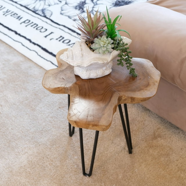 Greenage Teak Wood Natural Live Edge Flower Shaped Coffee Table, 15.7 ...